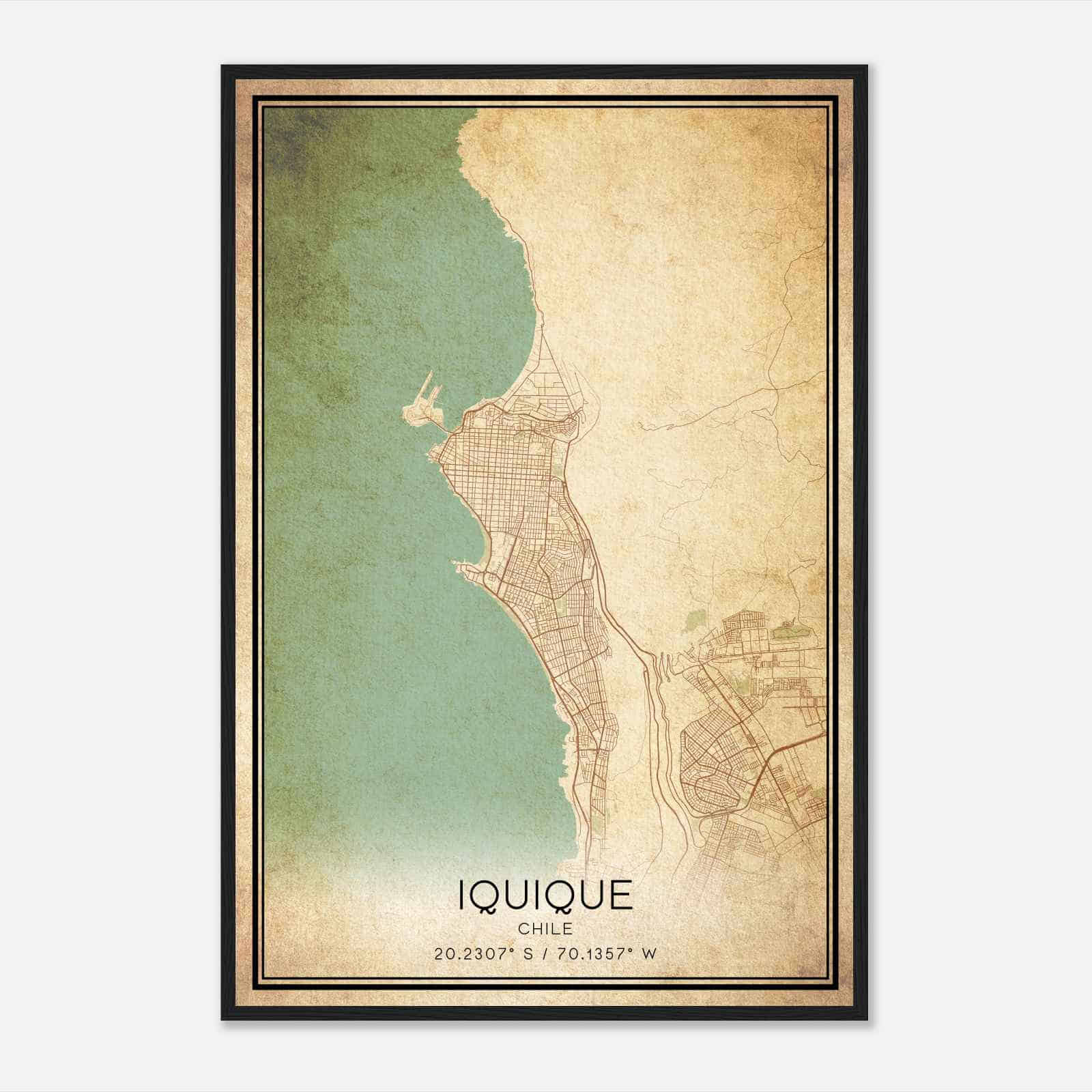 Vintage Iquique Chile Map Poster, Iquique City Road Wall Art Print ...