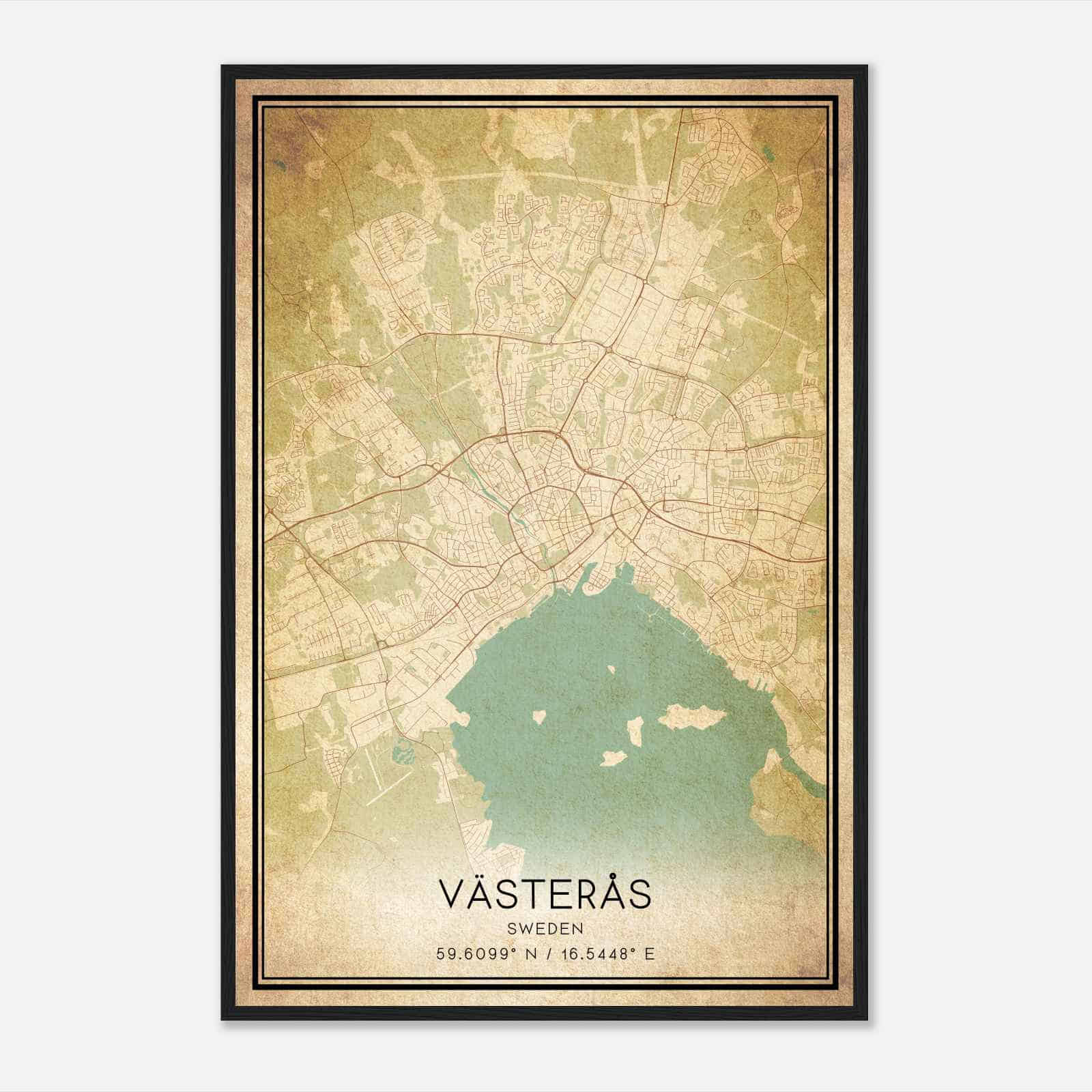 Vintage Vasteras Sweden Map Poster, Vasteras City Road Wall Art Print ...