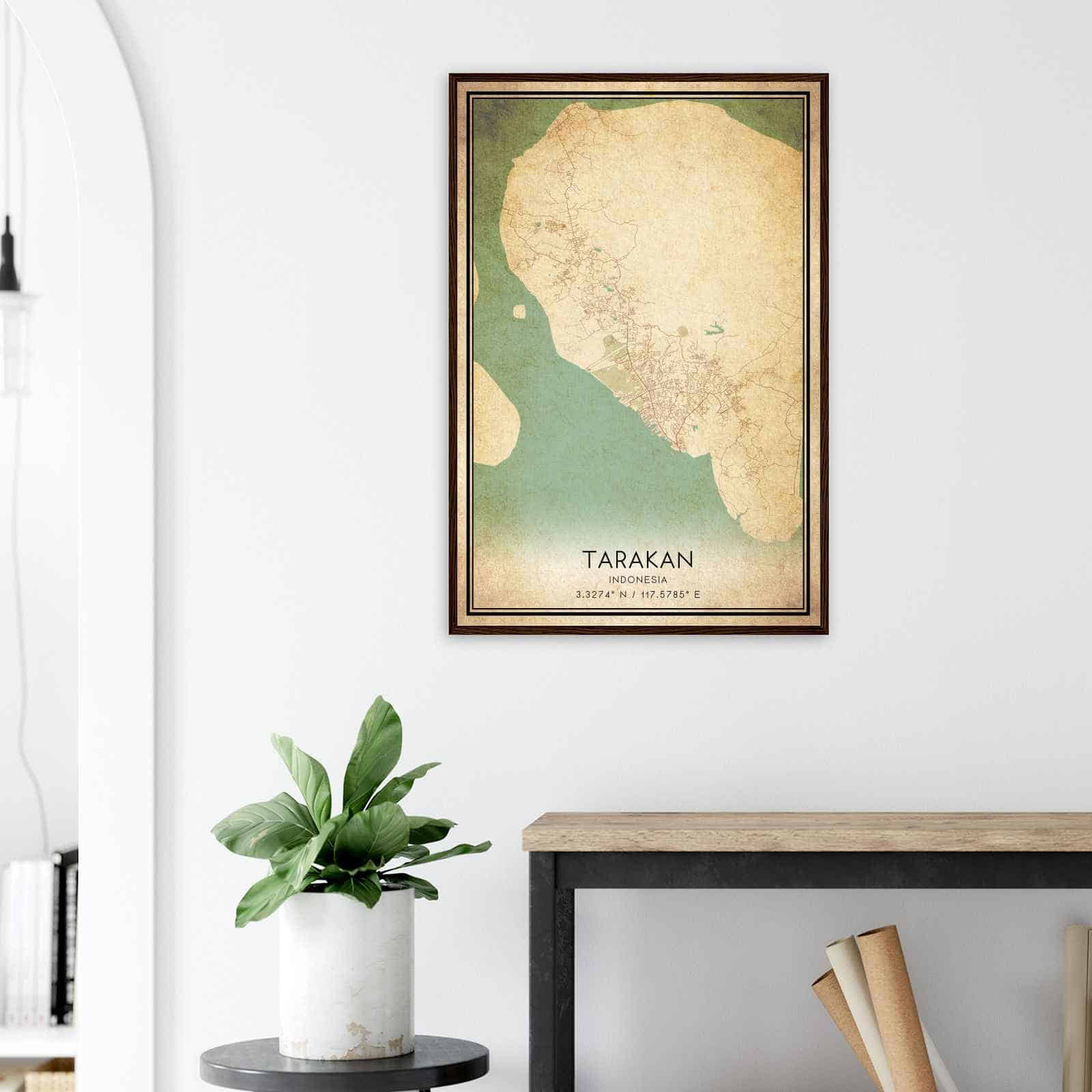 Vintage Tarakan Indonesia Map Poster, Tarakan City Road Wall Art Print ...