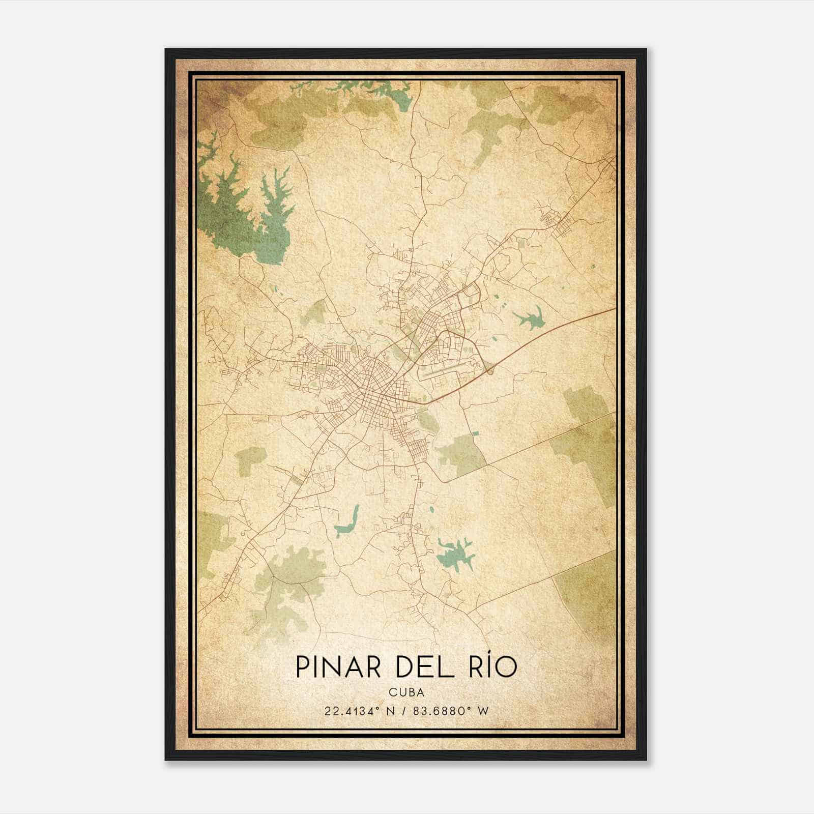 Vintage Pinar del Rio Cuba Map Poster, Pinar del Rio City Road Wall Art ...