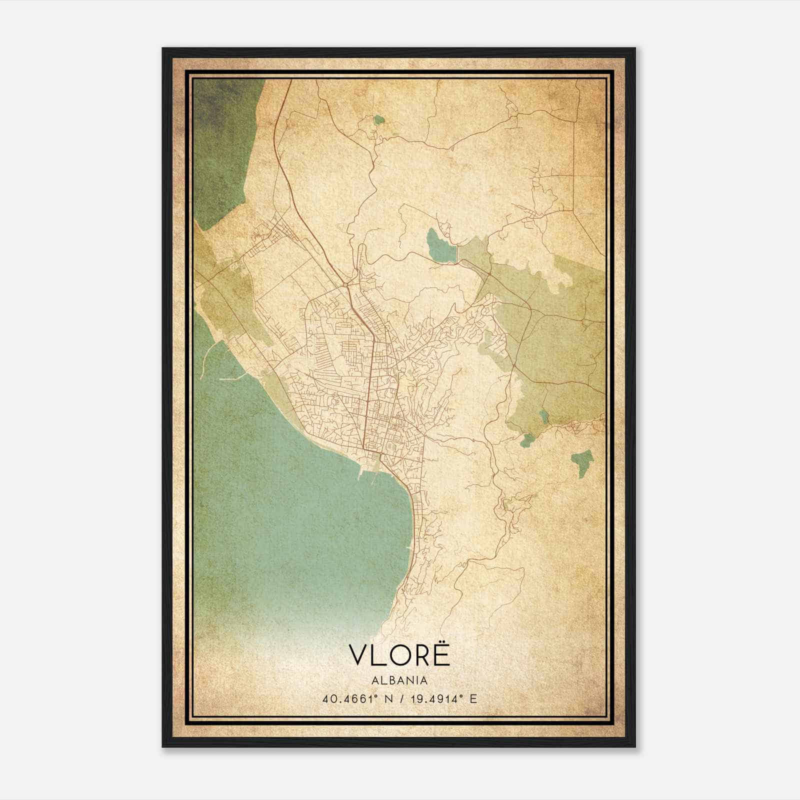 Vintage Vlore Albania Map Poster, Vlore City Road Wall Art Print ...