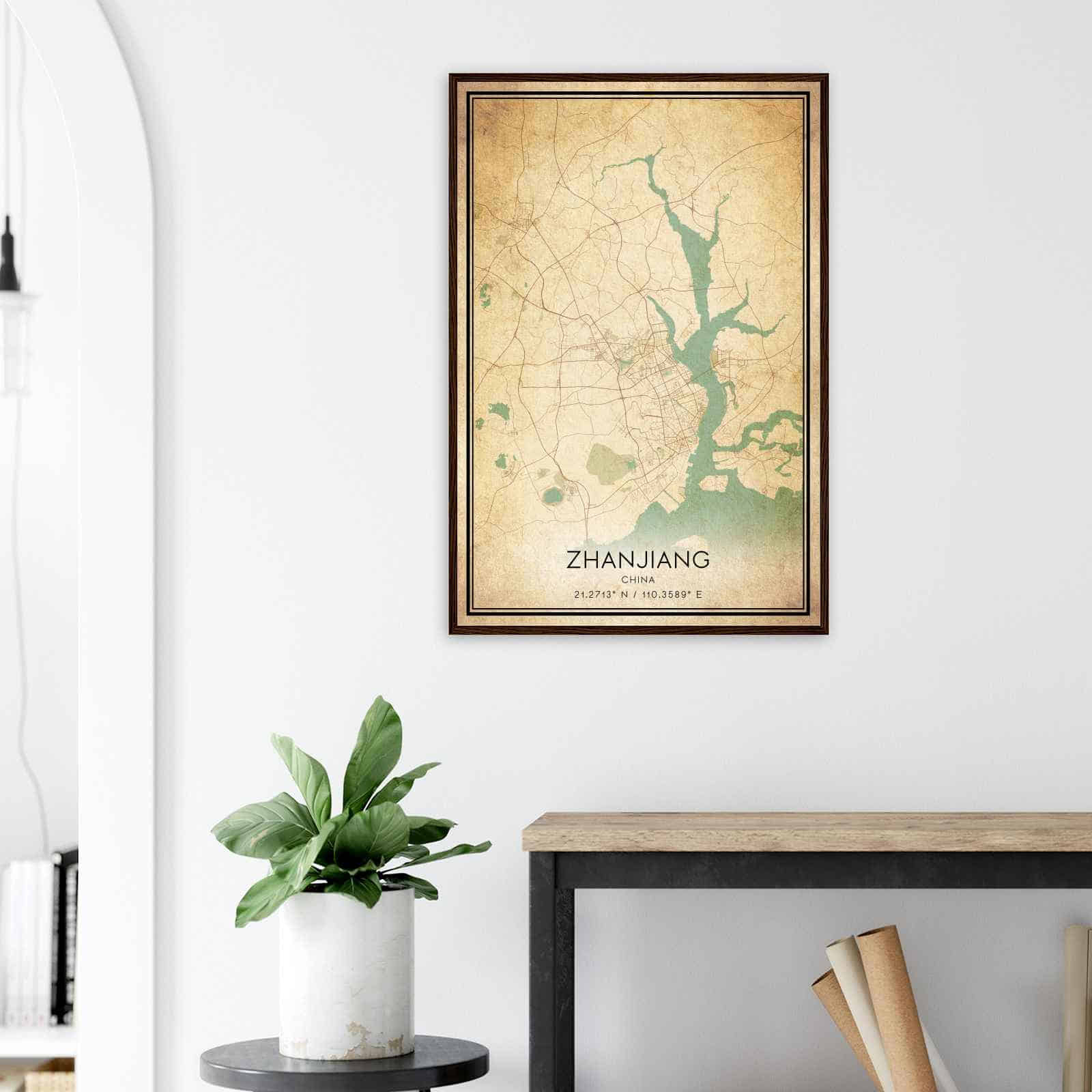 Vintage Zhanjiang China Map Poster, Zhanjiang City Road Wall Art Print ...