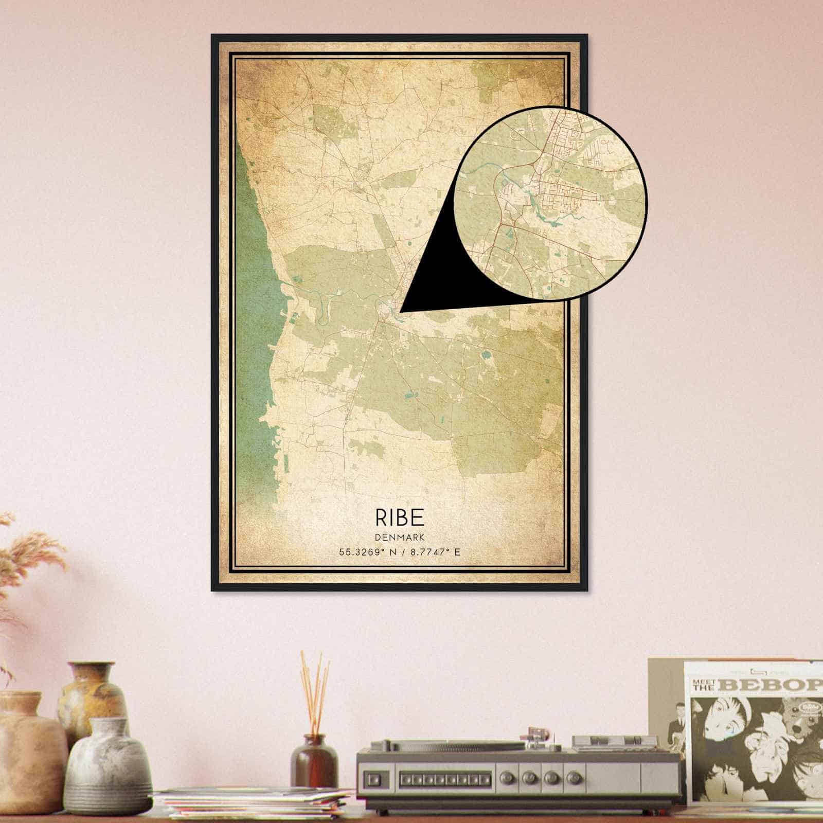 Vintage Ribe Denmark Map Poster, Ribe City Road Wall Art Print - Custom ...