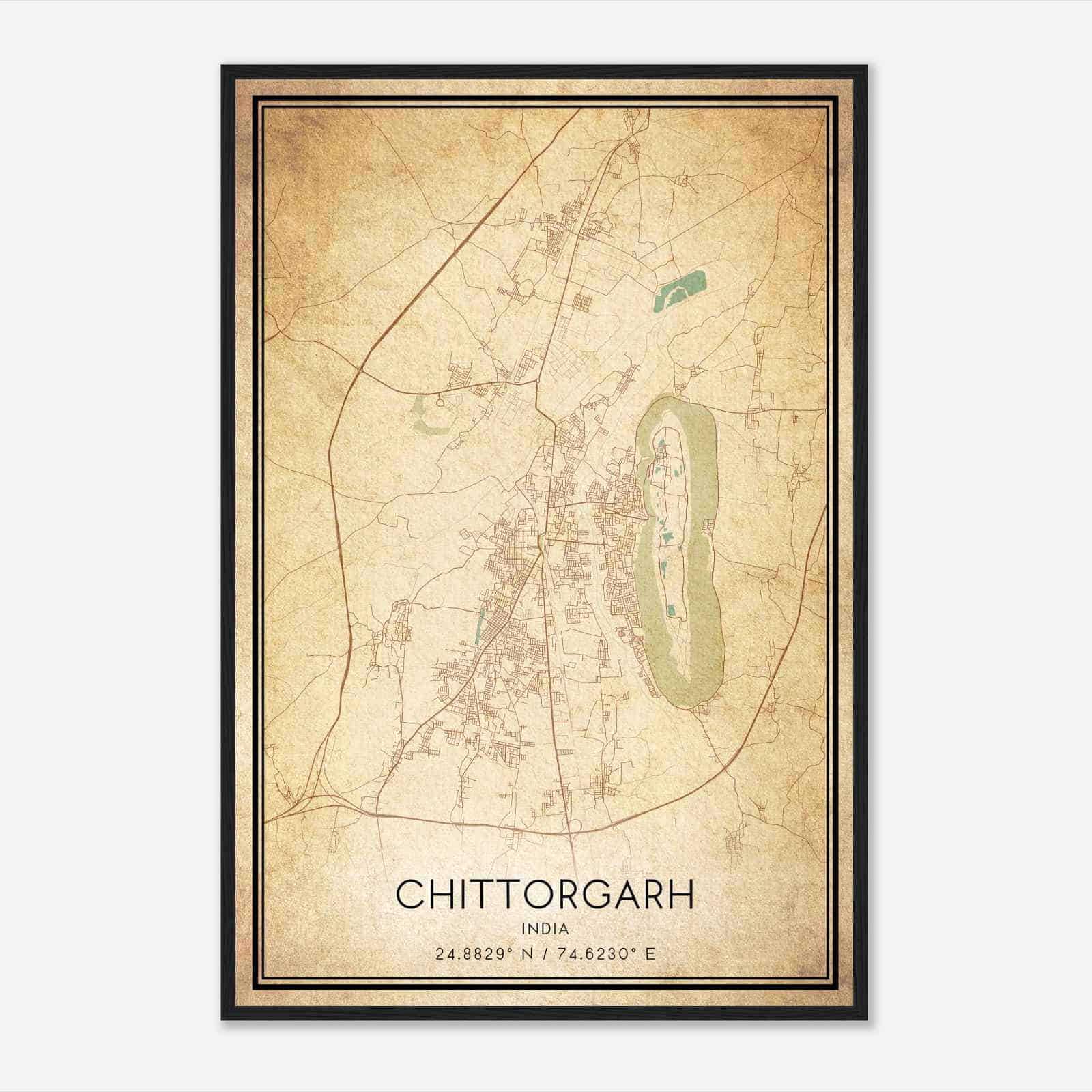 Vintage Chittorgarh India Map Poster, Chittorgarh City Road Wall Art ...