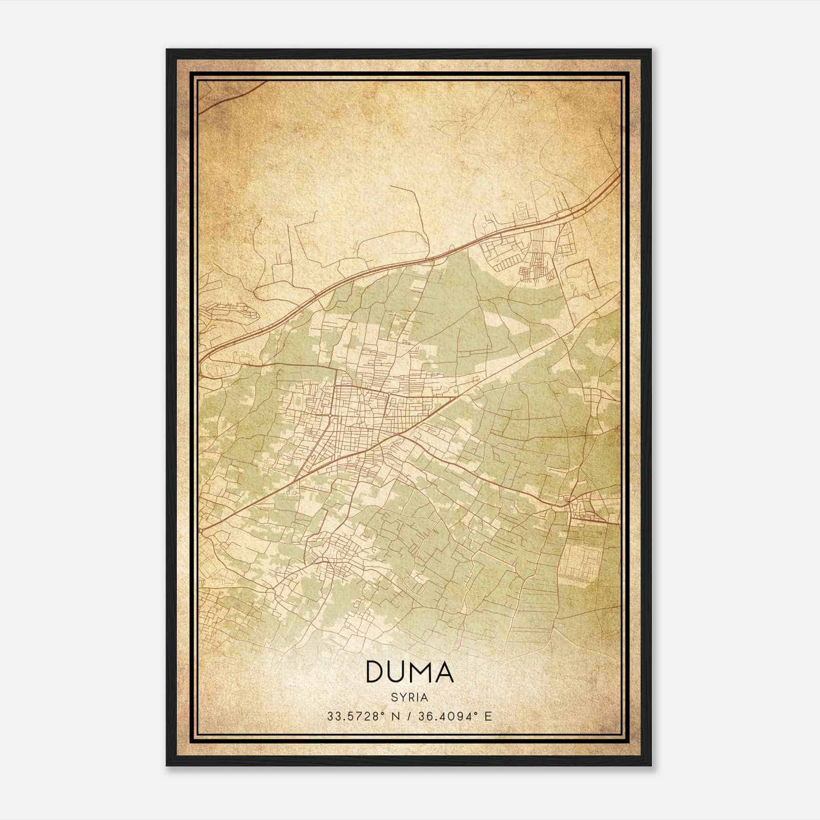 Vintage Duma Syria Map Poster, Duma City Road Wall Art Print - Custom ...
