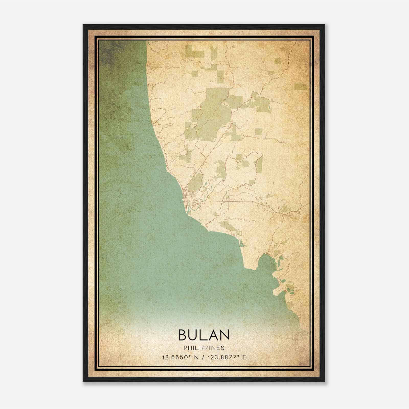 Vintage Bulan Philippines Map Poster, Bulan City Road Wall Art Print ...