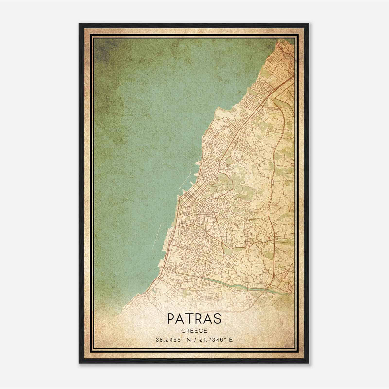 Vintage Patras Greece Map Poster, Patras City Road Wall Art Print ...