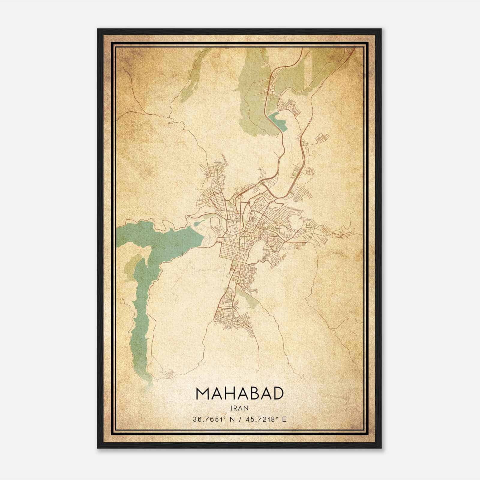 Vintage Mahabad Iran Map Poster, Mahabad City Road Wall Art Print ...