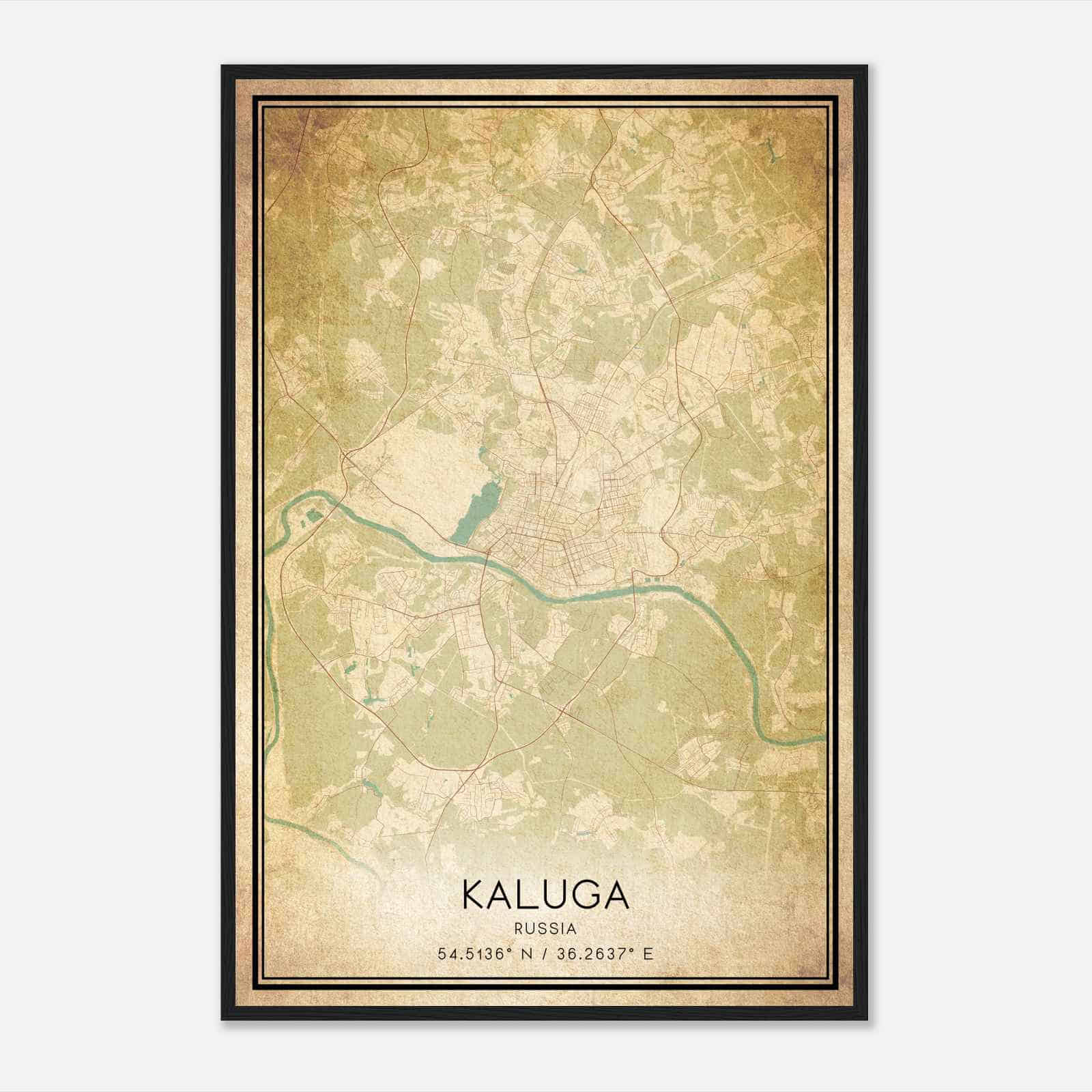 Vintage Kaluga Russia Map Poster, Kaluga City Road Wall Art Print ...