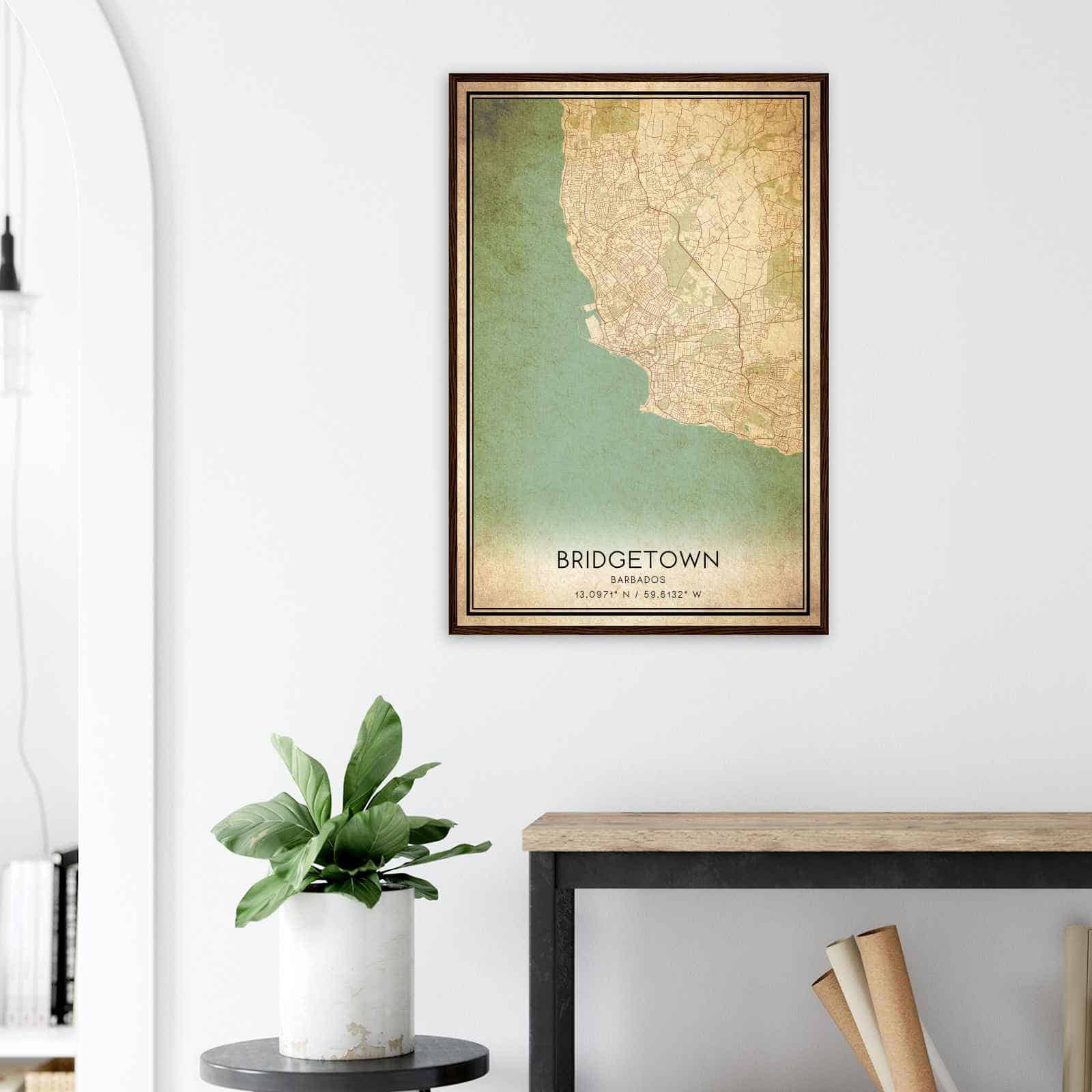 Vintage Bridgetown Barbados Map Poster, Bridgetown City Road Wall Art ...