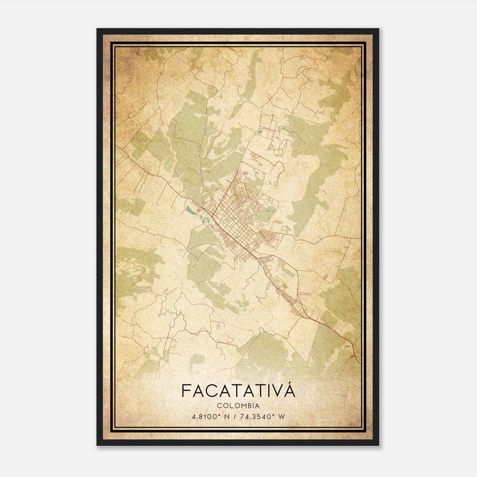 Vintage Facatativa Colombia Map Poster, Facatativa City Road Wall Art ...