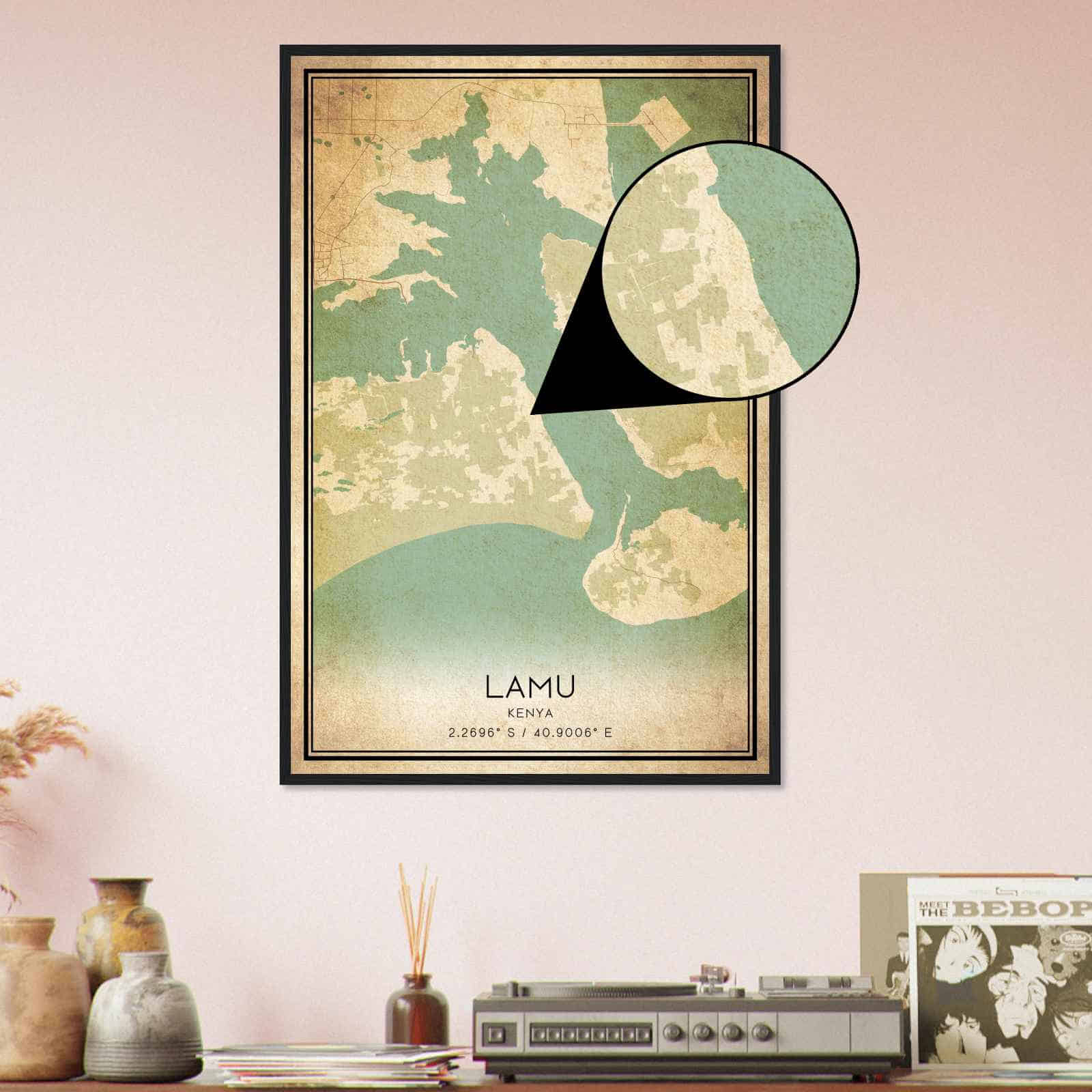 Vintage Lamu Kenya Map Poster, Lamu City Road Wall Art Print - Custom ...