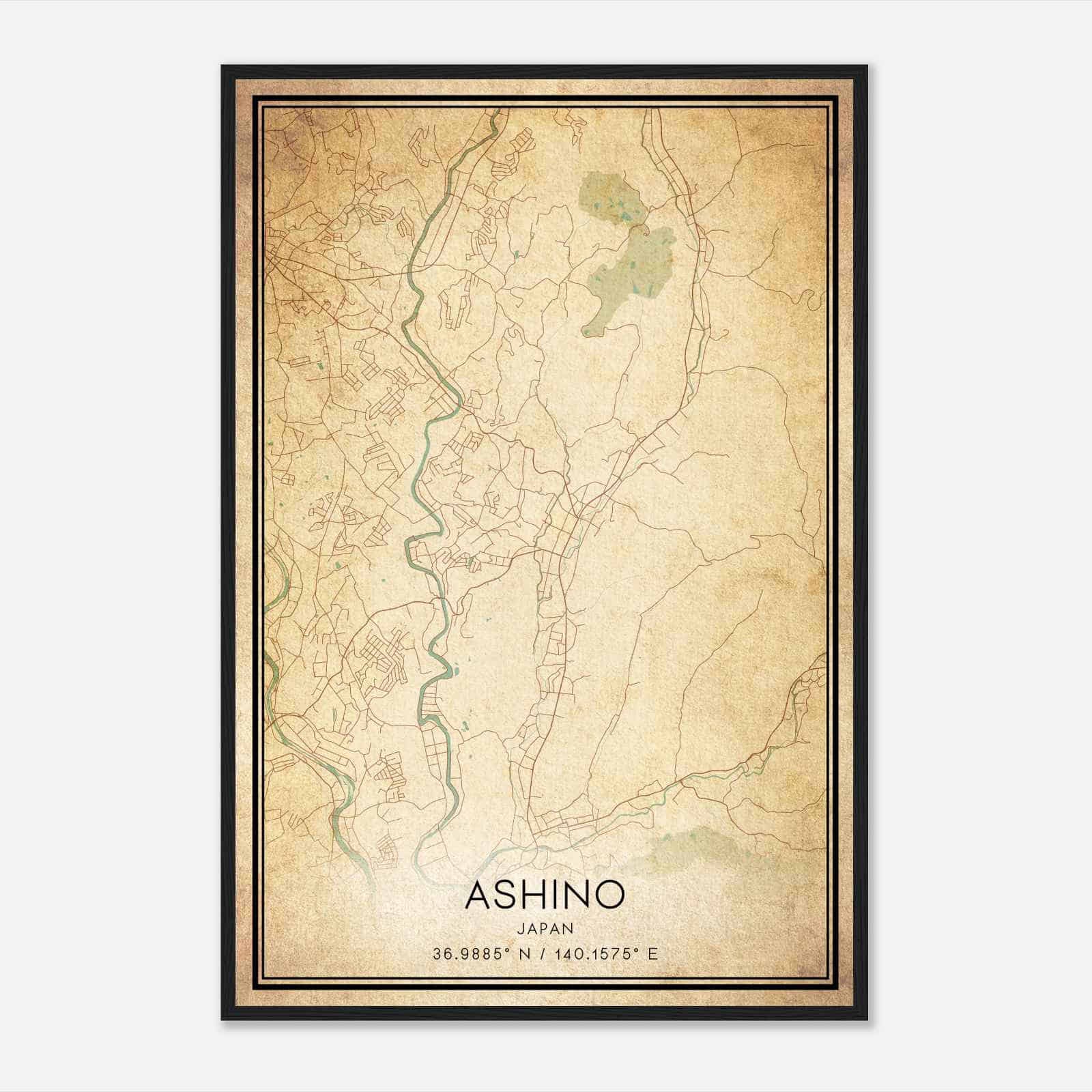 Vintage Ashino Japan Map Poster, Ashino City Road Wall Art Print ...