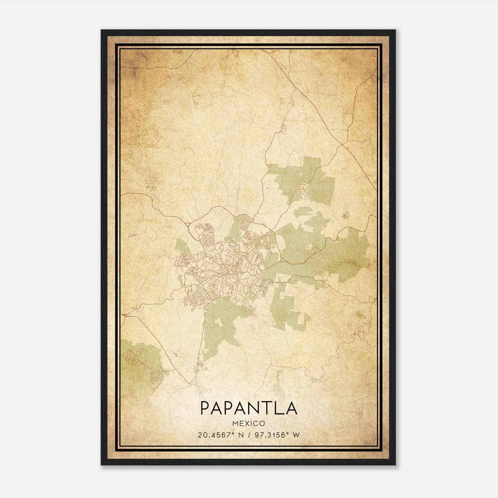 Vintage Papantla Mexico Map Poster, Papantla City Road Wall Art Print ...