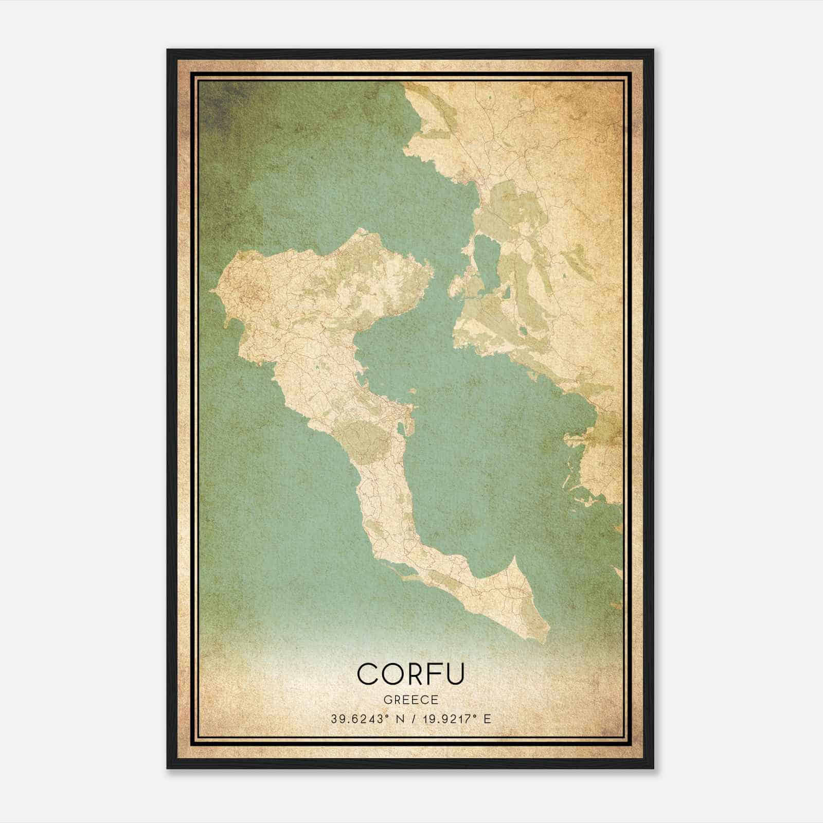 Vintage Corfu Greece Map Poster, Corfu City Road Wall Art Print ...