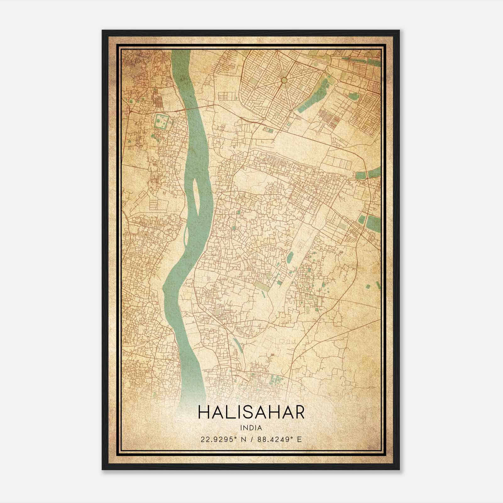 Vintage Halisahar India Map Poster, Halisahar City Road Wall Art Print ...