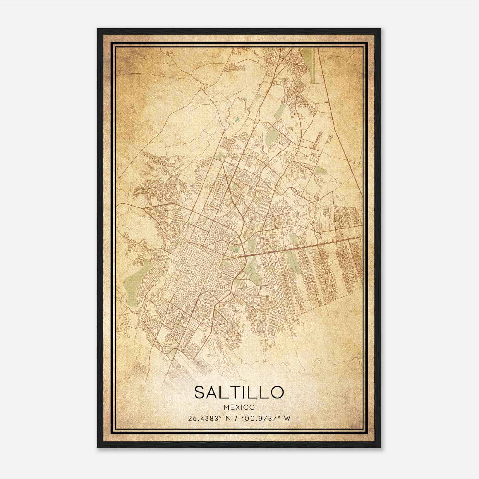 Vintage Saltillo Mexico Map Poster, Saltillo City Road Wall Art Print ...