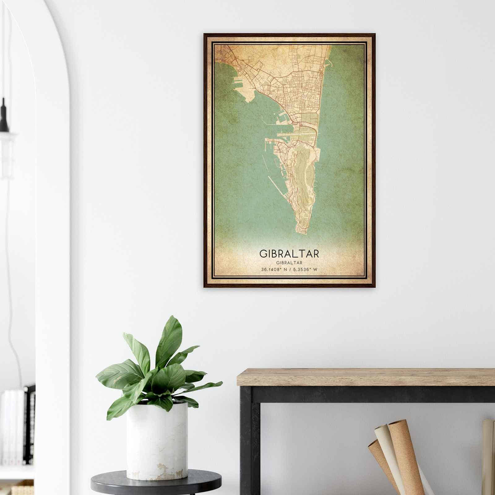 Vintage Gibraltar Gibraltar Map Poster, Gibraltar City Road Wall Art ...