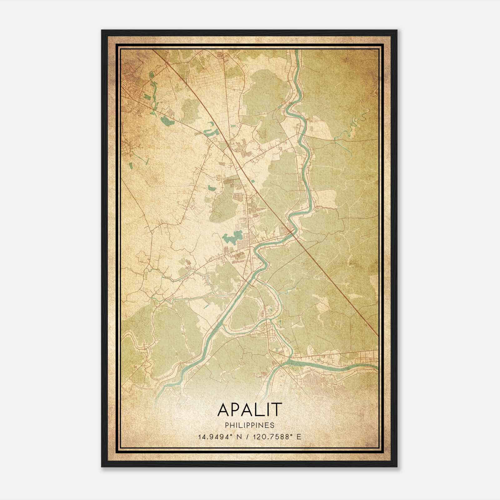 Vintage Apalit Philippines Map Poster, Apalit City Road Wall Art Print ...
