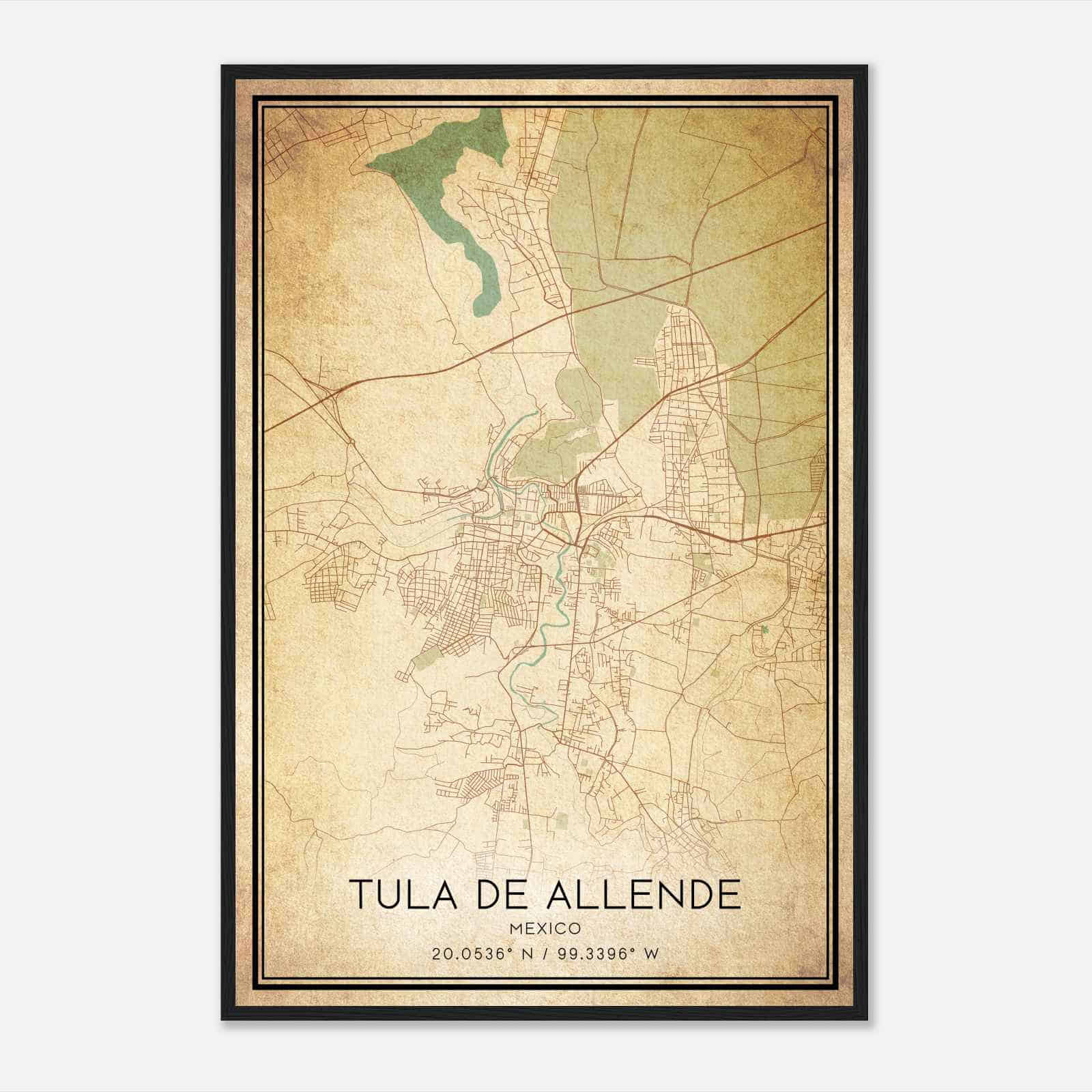 Vintage Tula de Allende Mexico Map Poster, Tula de Allende City Road ...