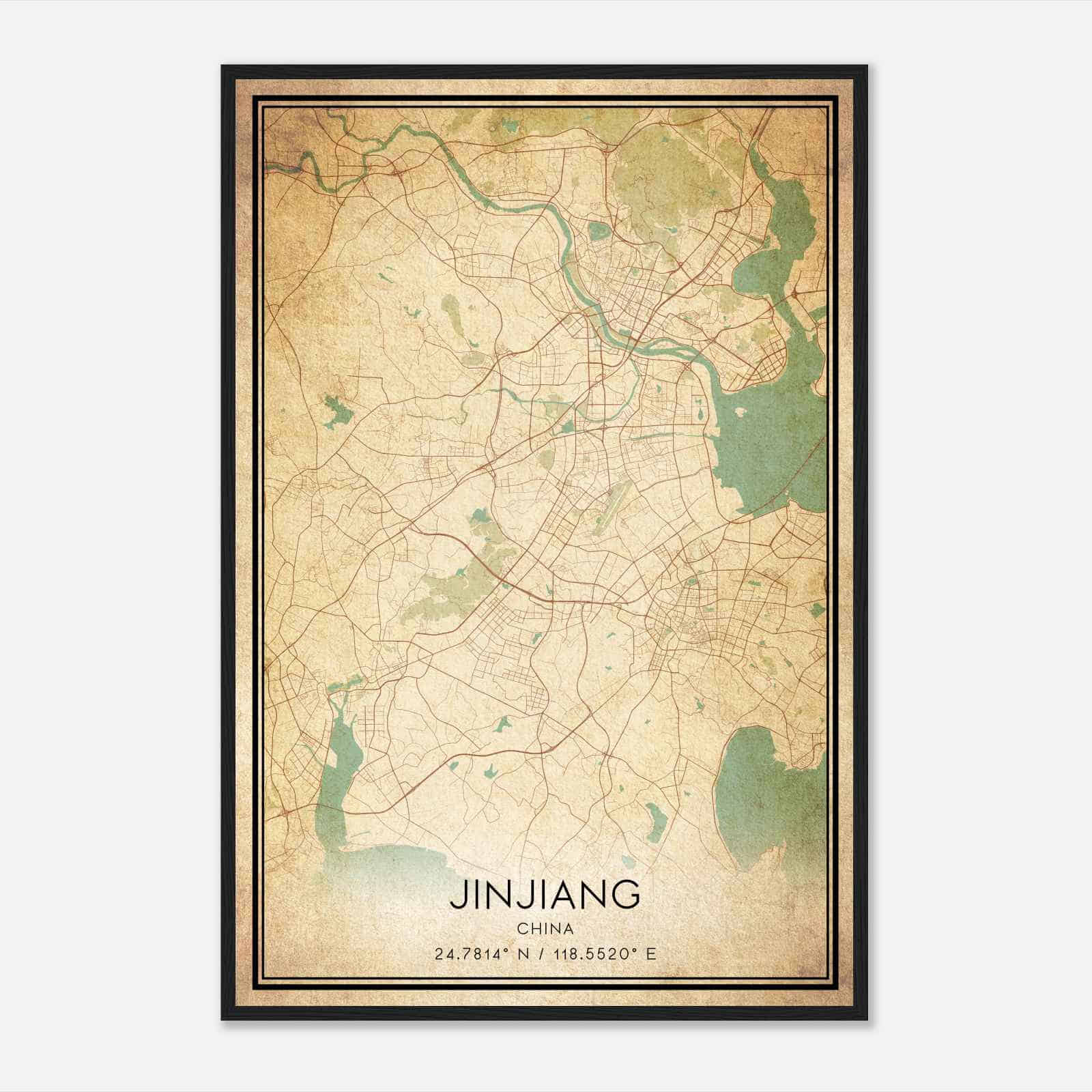 Vintage Jinjiang China Map Poster, Jinjiang City Road Wall Art Print ...
