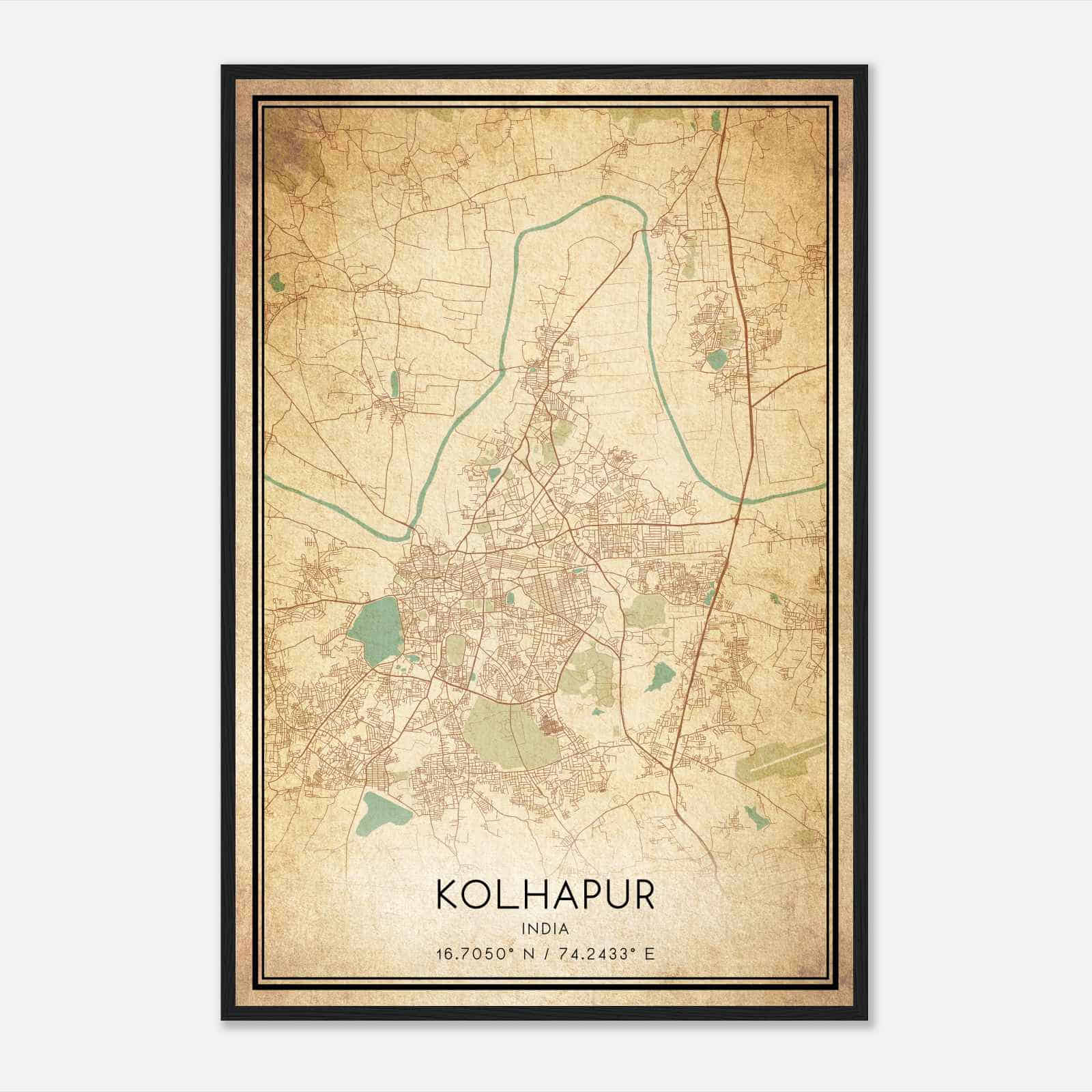 Vintage Kolhapur India Map Poster, Kolhapur City Road Wall Art Print ...