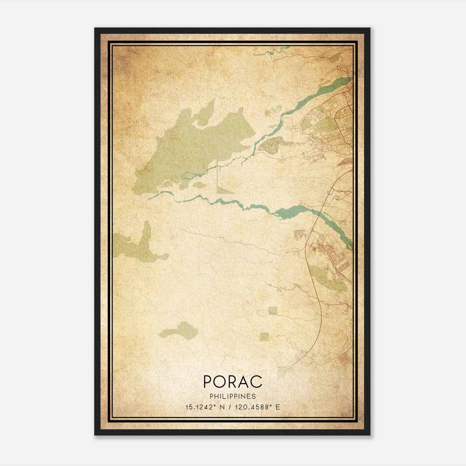 Vintage Porac Philippines Map Poster, Porac City Road Wall Art Print ...