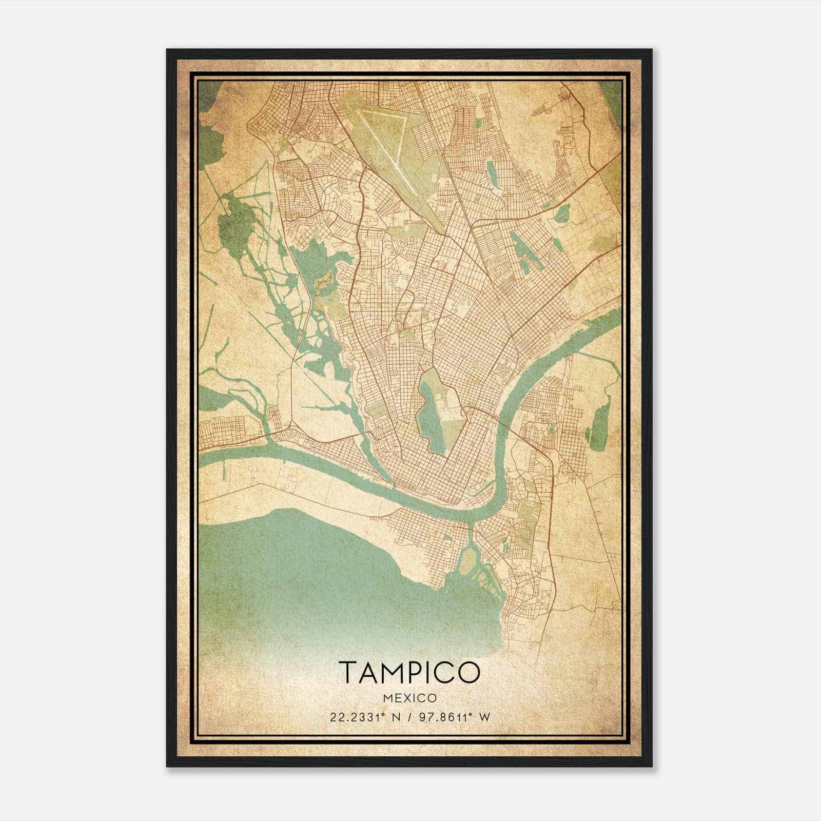 Vintage Tampico Mexico Map Poster, Tampico City Road Wall Art Print ...