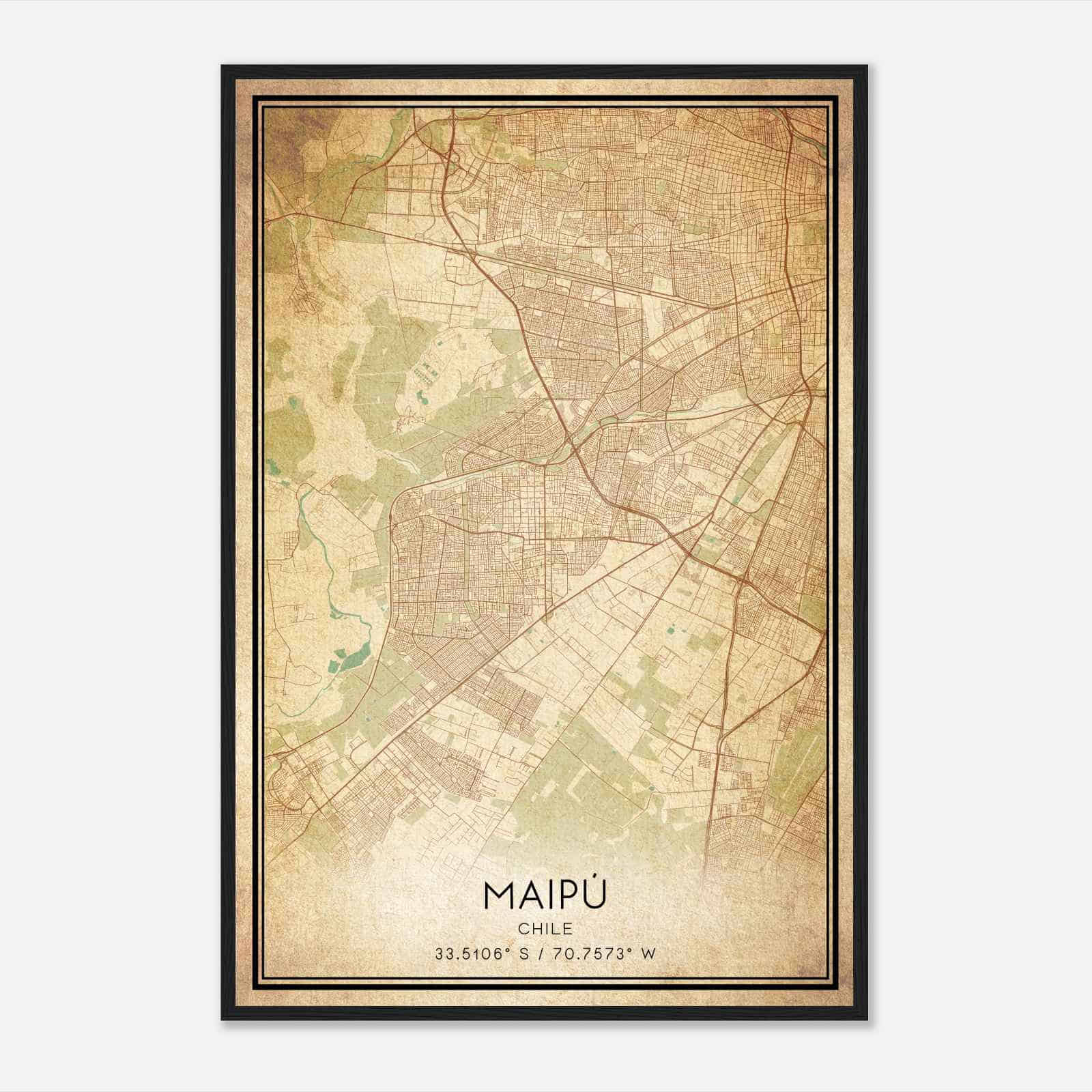 Vintage Maipu Chile Map Poster, Maipu City Road Wall Art Print - Custom ...
