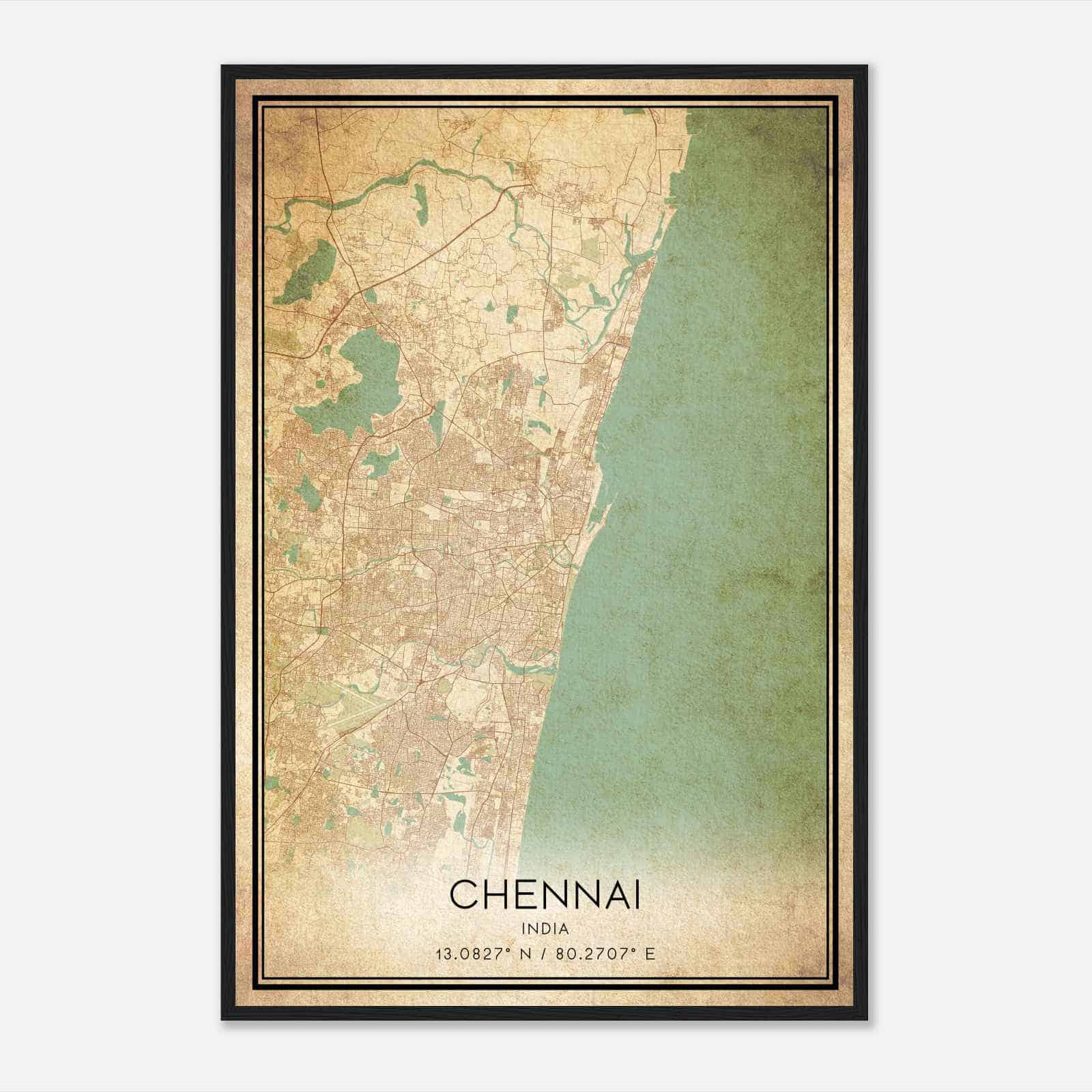 Vintage Chennai India Map Poster, Chennai City Road Wall Art Print ...