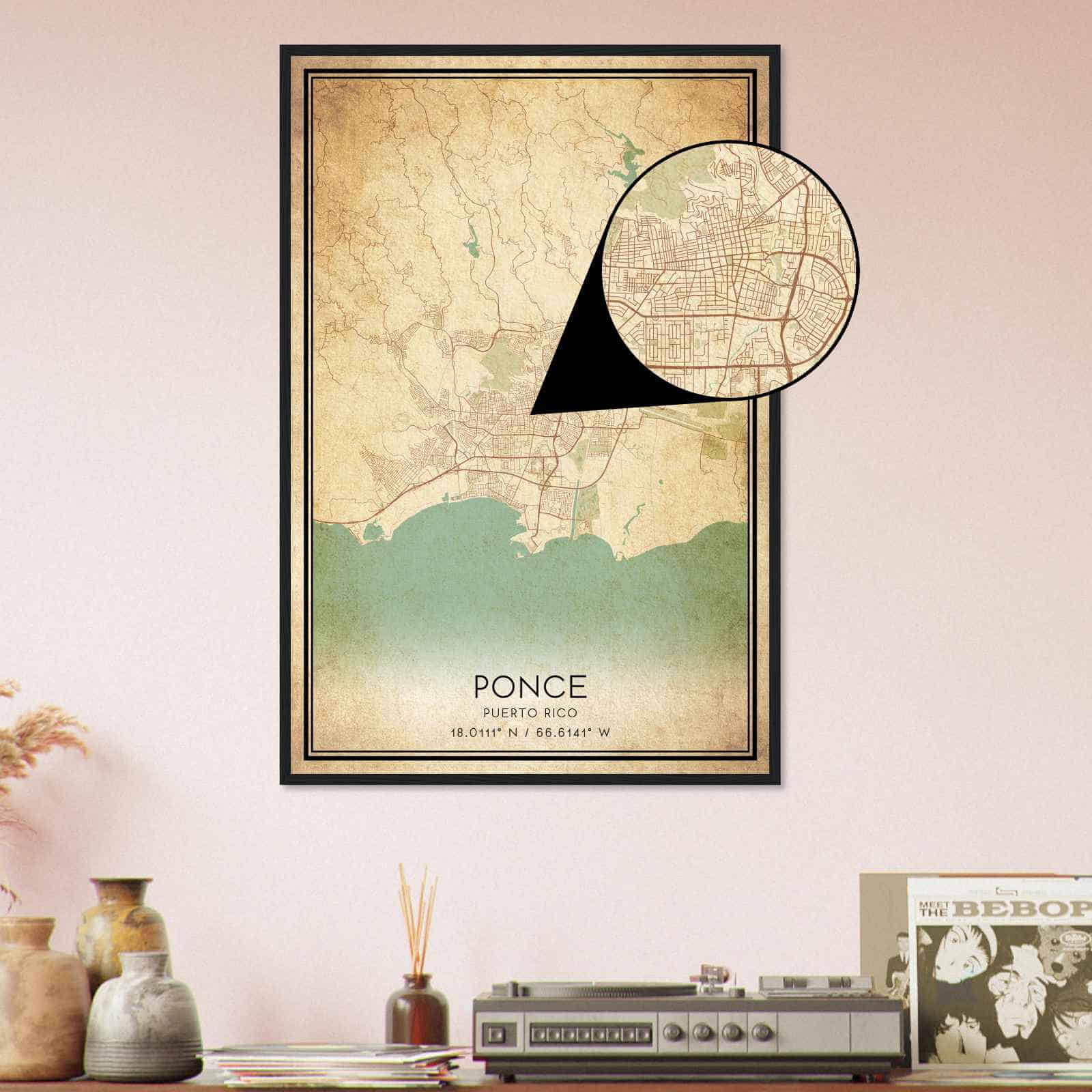 Vintage Ponce Puerto Rico Map Poster, Ponce City Road Wall Art Print ...