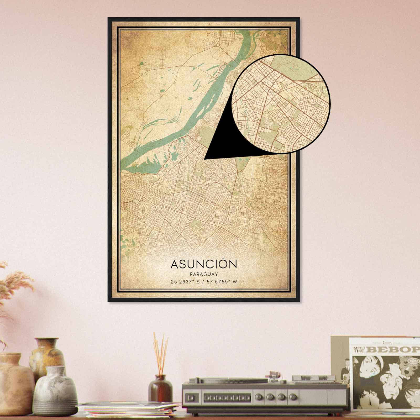 Vintage Asuncion Paraguay Map Poster, Asuncion City Road Wall Art Print ...