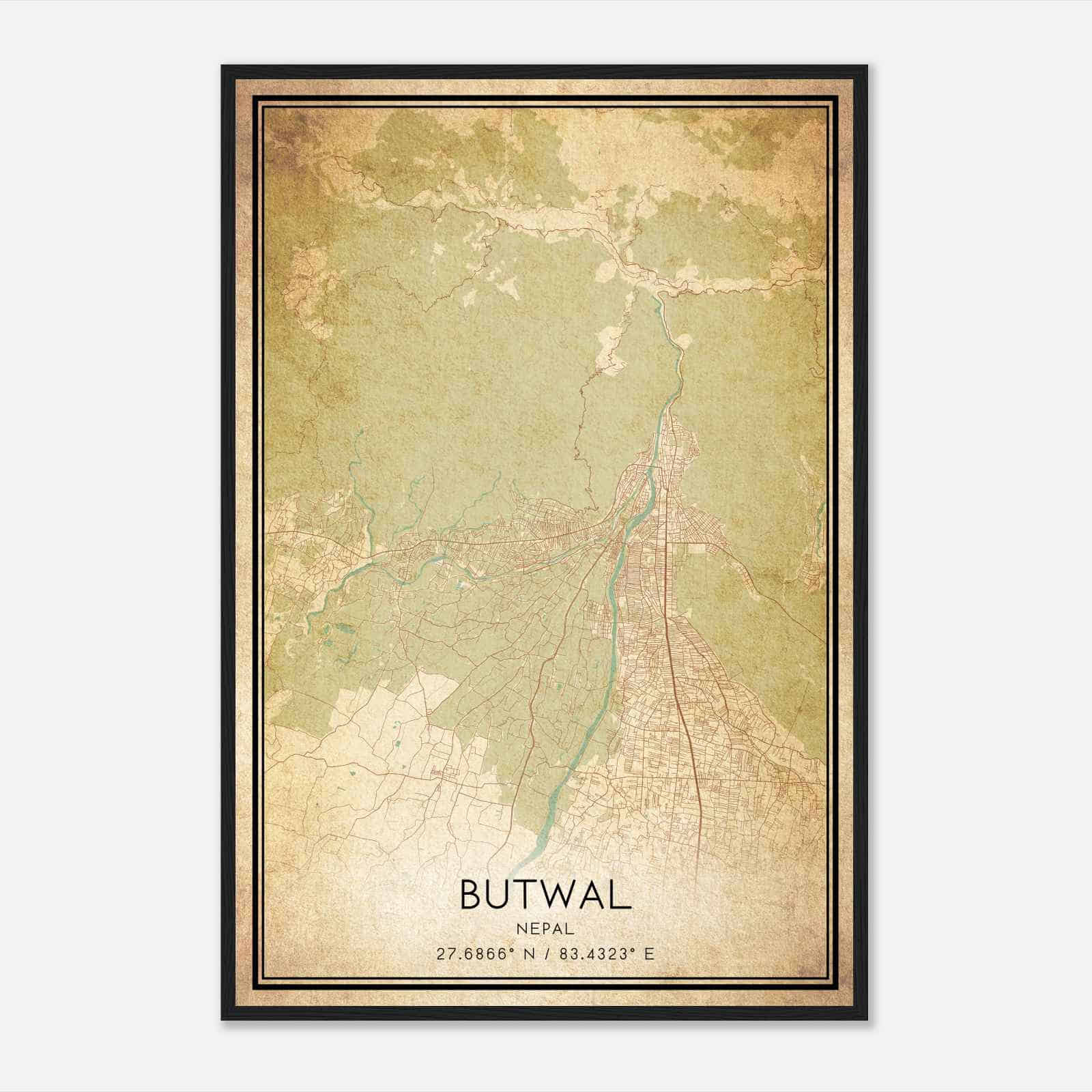 Vintage Butwal Nepal Map Poster, Butwal City Road Wall Art Print ...