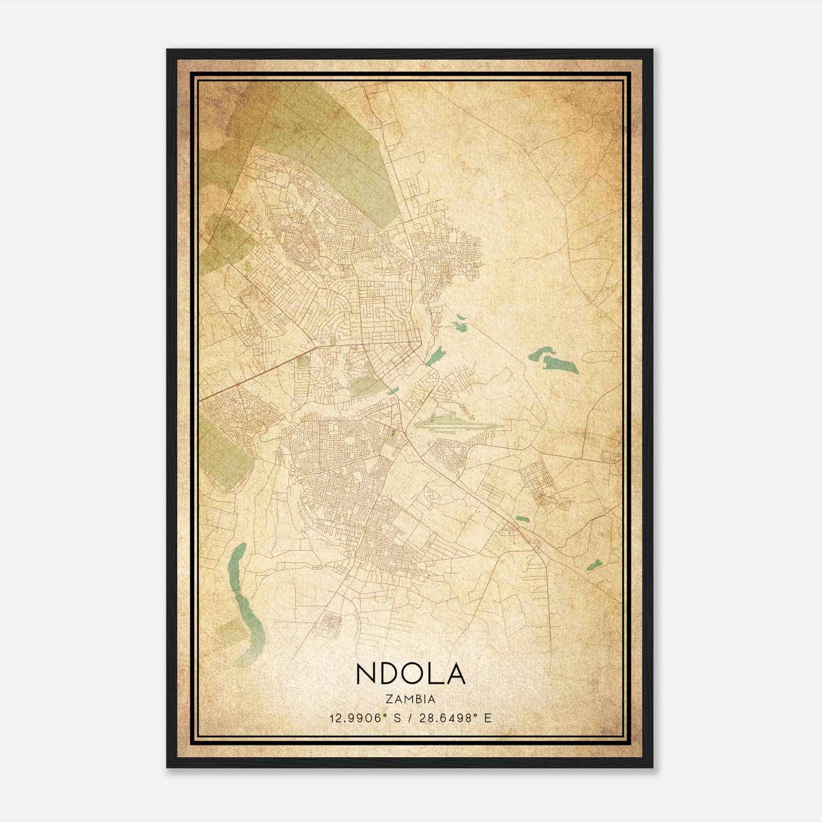 Vintage Ndola Zambia Map Poster, Ndola City Road Wall Art Print ...