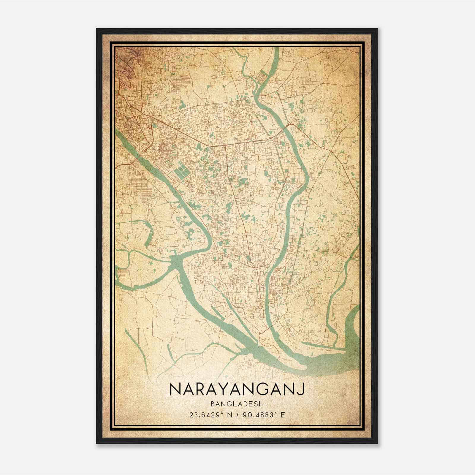 Vintage Narayanganj Bangladesh Map Poster, Narayanganj City Road Wall ...