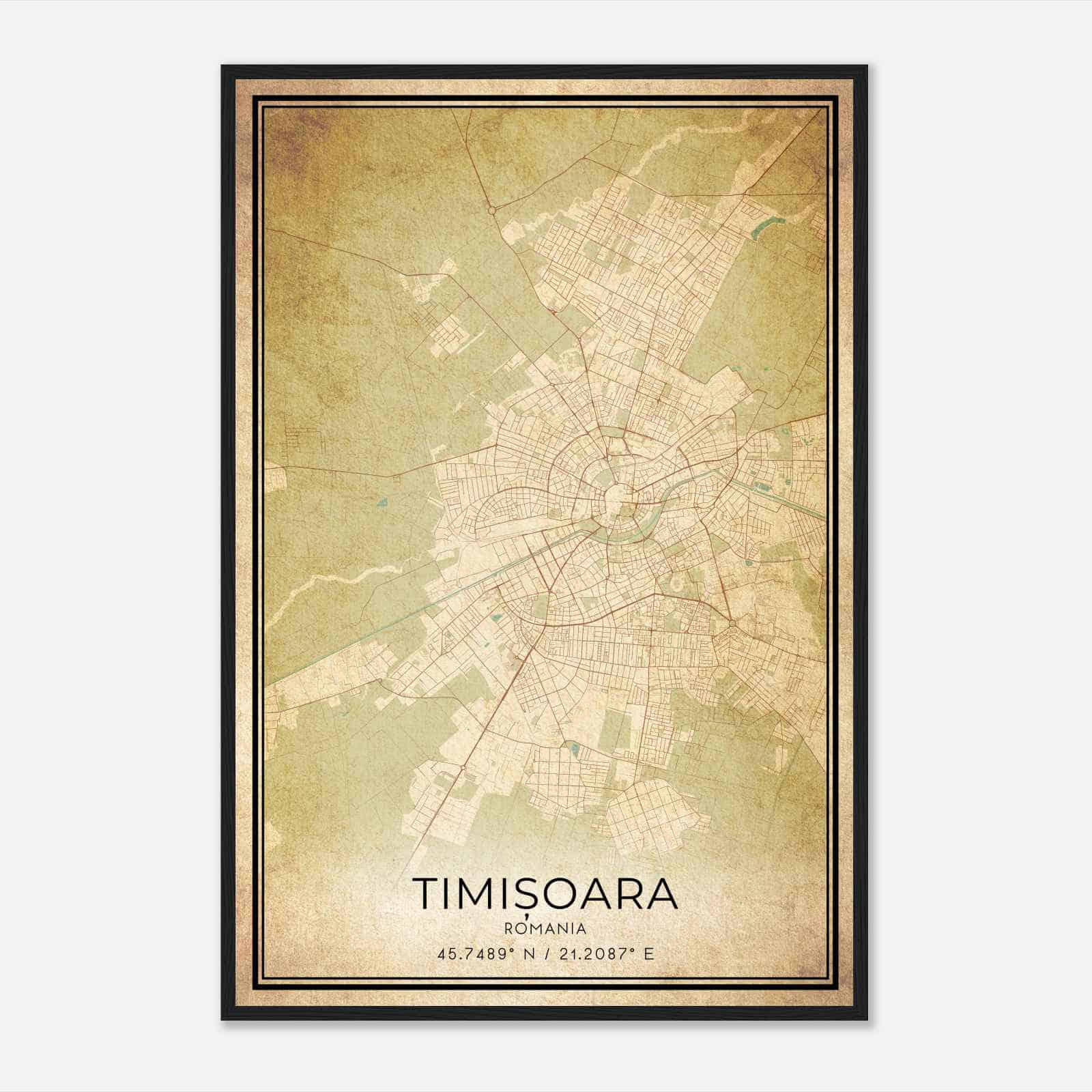 Vintage Timisoara Romania Map Poster, Timisoara City Road Wall Art ...