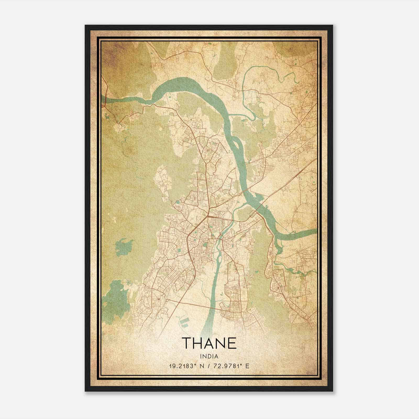 Vintage Thane India Map Poster, Thane City Road Wall Art Print - Custom ...