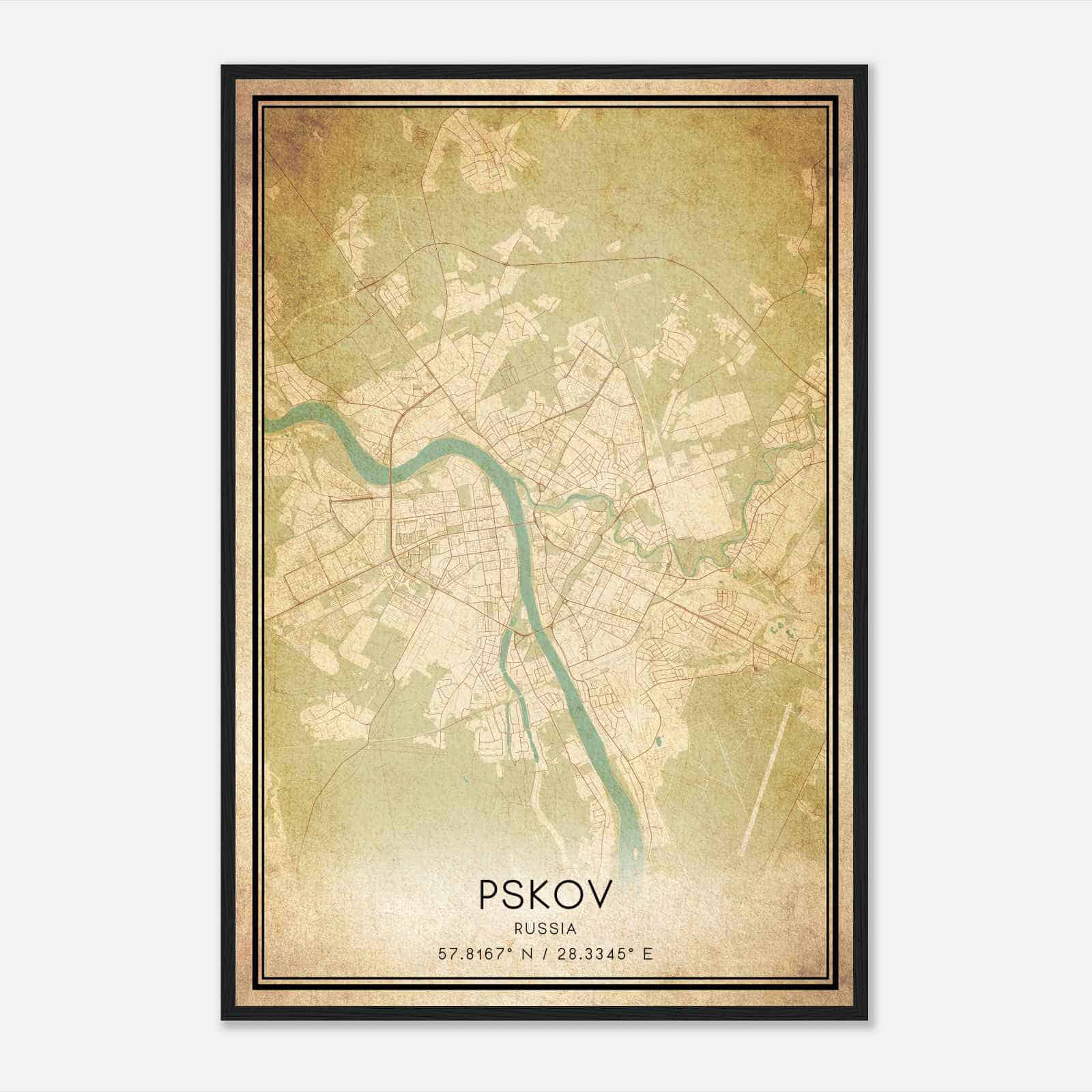 Vintage Pskov Russia Map Poster, Pskov City Road Wall Art Print ...