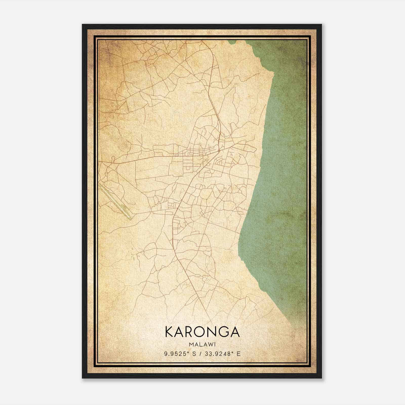 Vintage Karonga Malawi Map Poster, Karonga City Road Wall Art Print ...