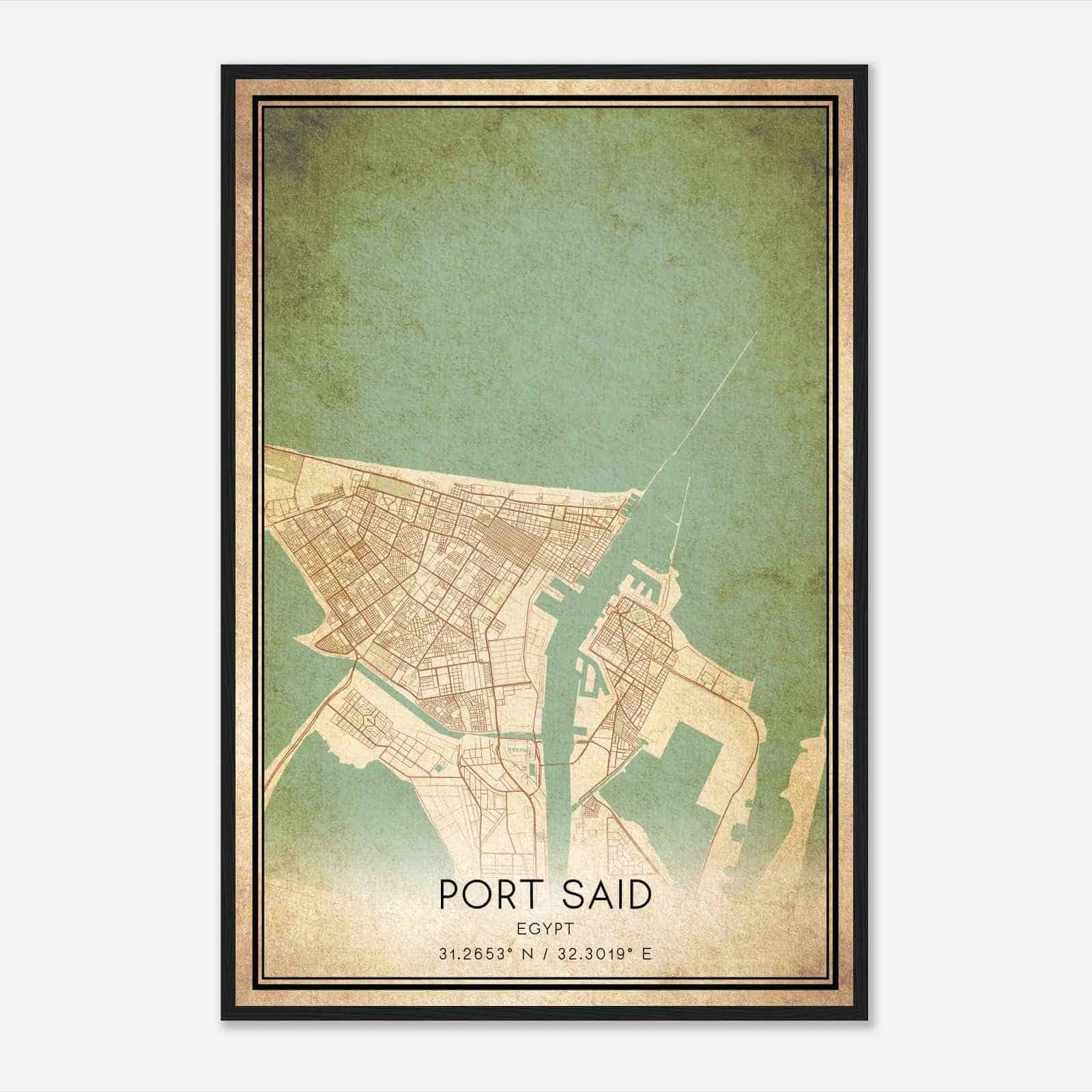 Vintage Port Said Egypt Map Poster, Port Said City Road Wall Art Print ...