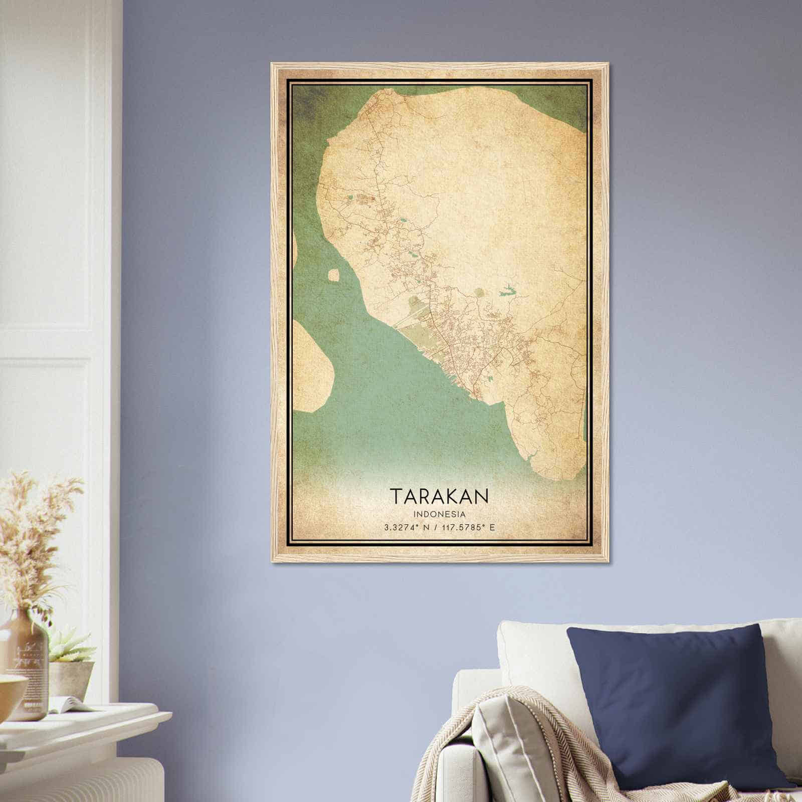 Vintage Tarakan Indonesia Map Poster, Tarakan City Road Wall Art Print ...