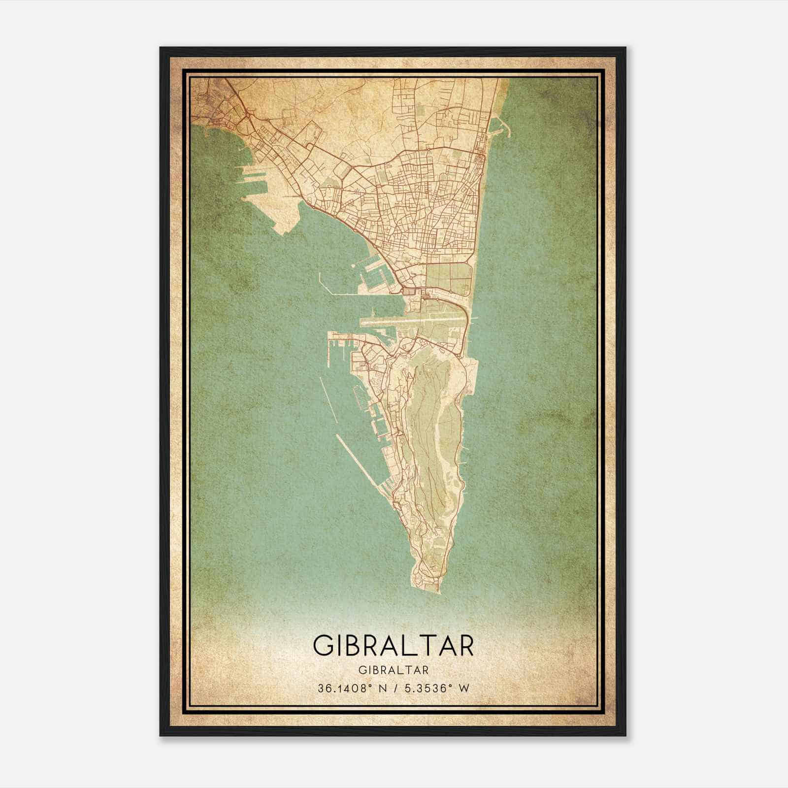 Vintage Gibraltar Gibraltar Map Poster, Gibraltar City Road Wall Art ...