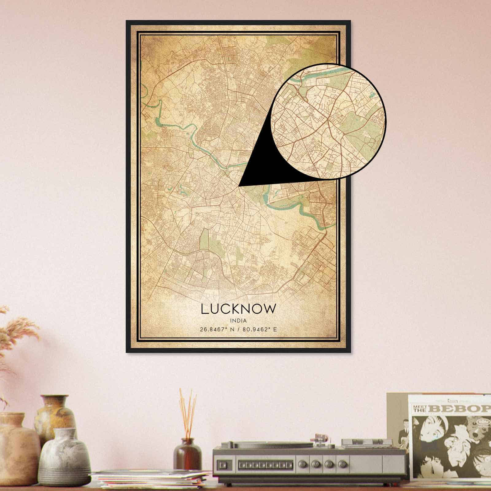 Vintage Lucknow India Map Poster, Lucknow City Road Wall Art Print ...