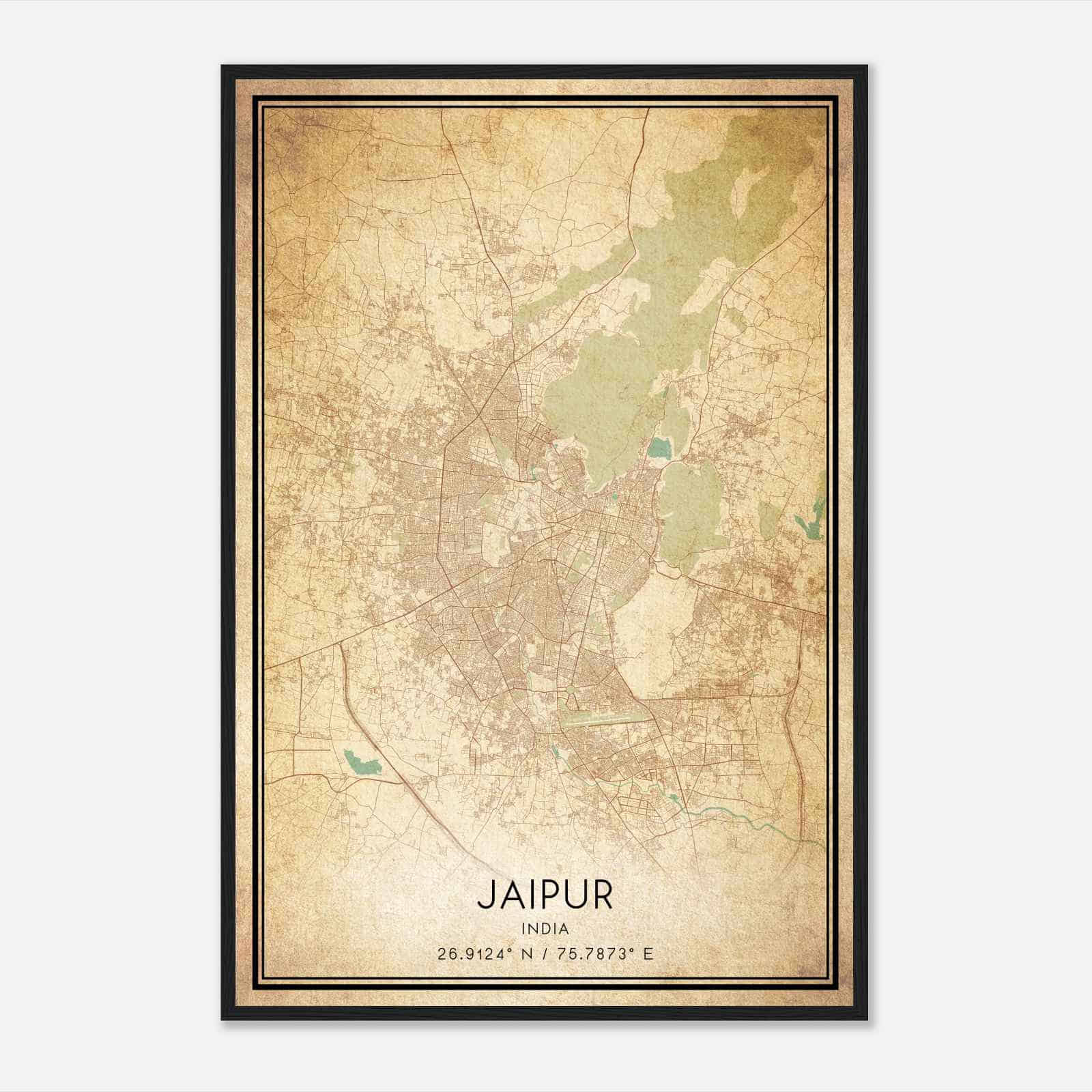 Vintage Jaipur India Map Poster, Jaipur City Road Wall Art Print ...