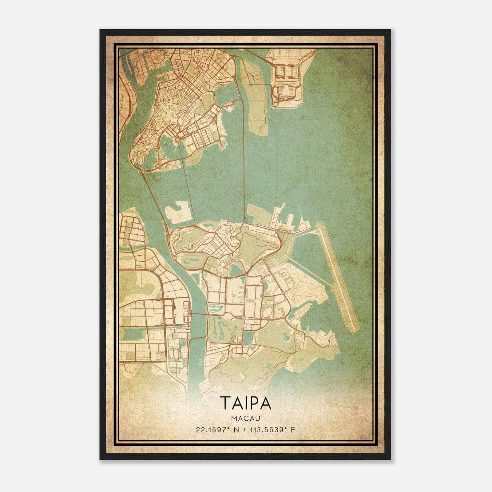 Vintage Taipa Macau Map Poster, Taipa City Road Wall Art Print - Custom ...