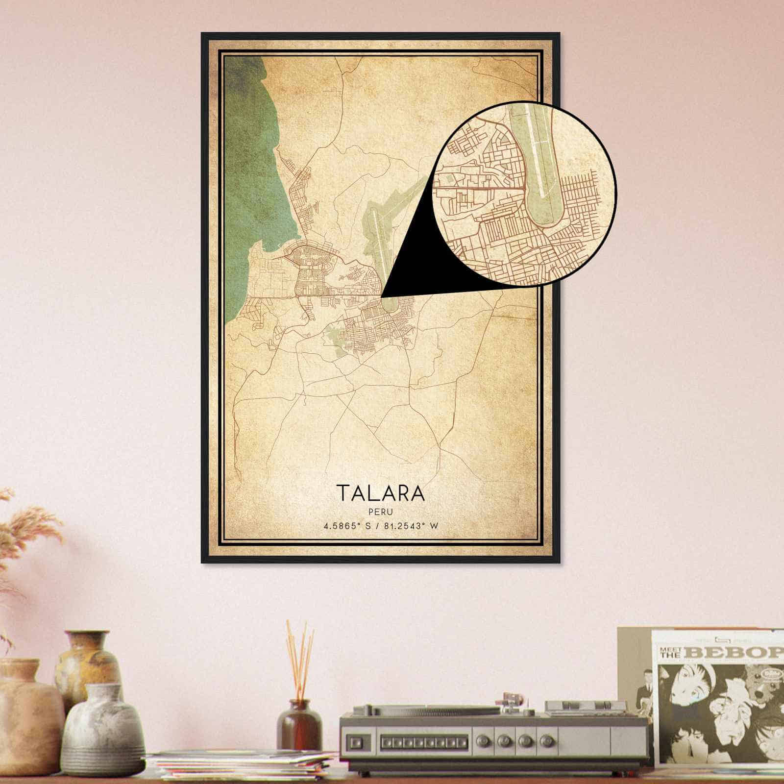 Vintage Talara Peru Map Poster, Talara City Road Wall Art Print ...