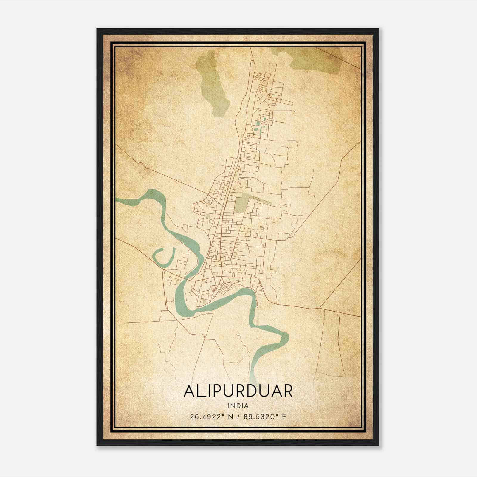 Vintage Alipurduar India Map Poster, Alipurduar City Road Wall Art ...