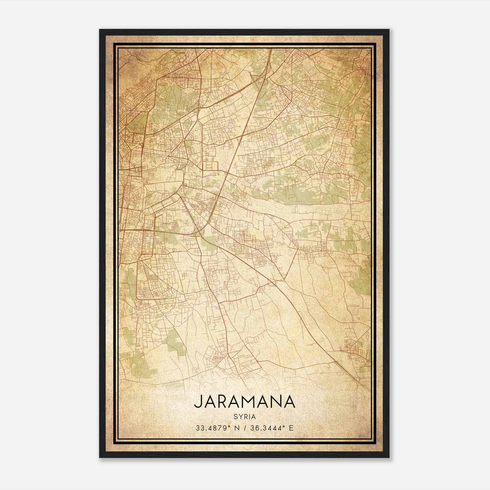 Vintage Jaramana Syria Map Poster, Jaramana City Road Wall Art Print ...