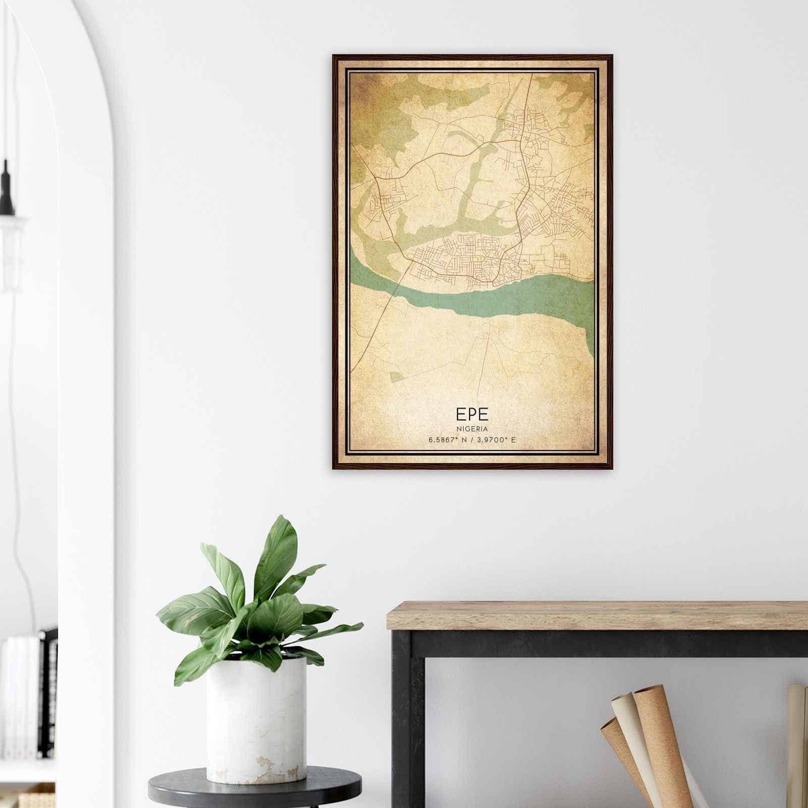 Vintage Epe Nigeria Map Poster, Epe City Road Wall Art Print - Custom ...