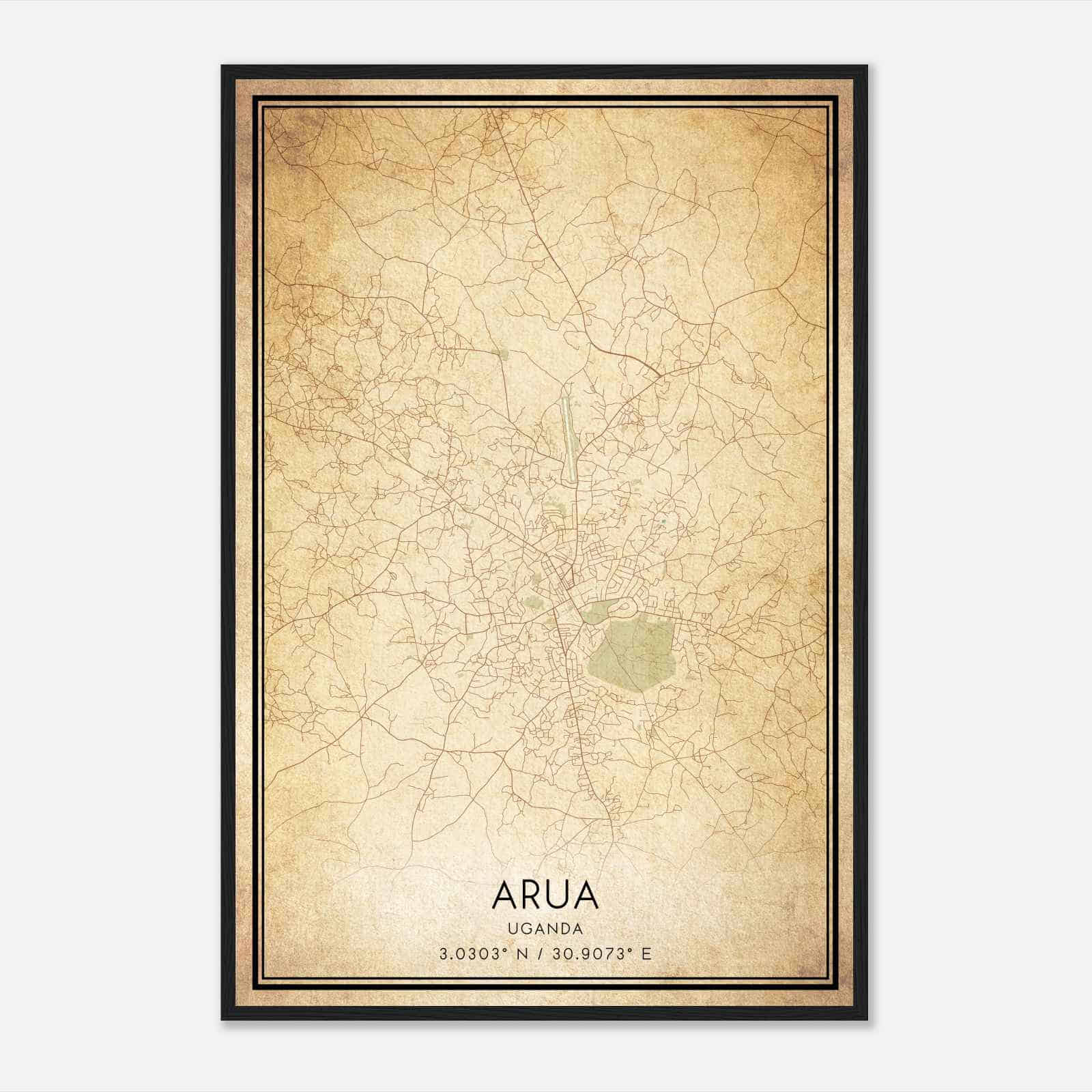 Vintage Arua Uganda Map Poster, Arua City Road Wall Art Print - Custom ...